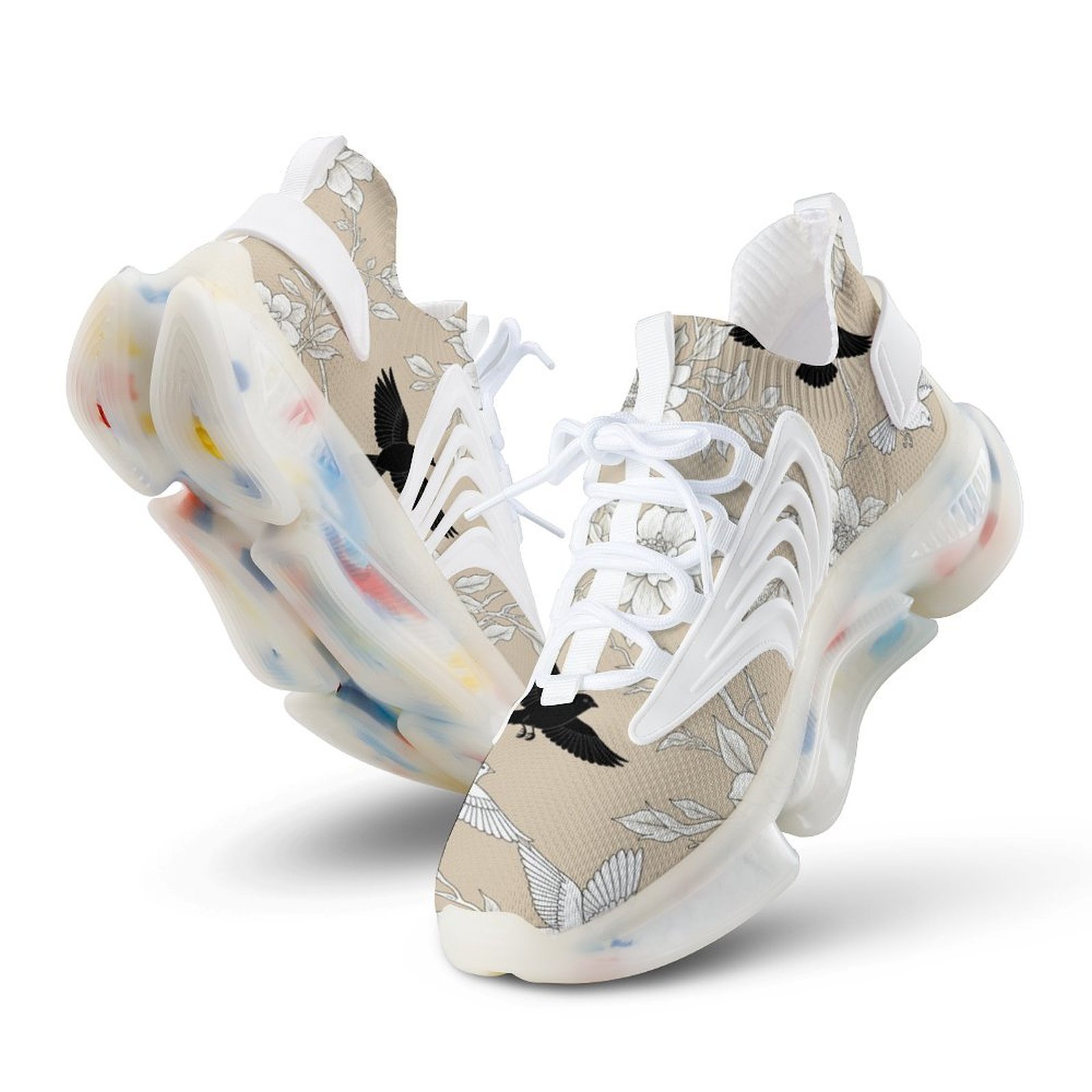 Birds & Blossoms Pattern Walking Shoes for Men Woman Lightweight Tennis ...