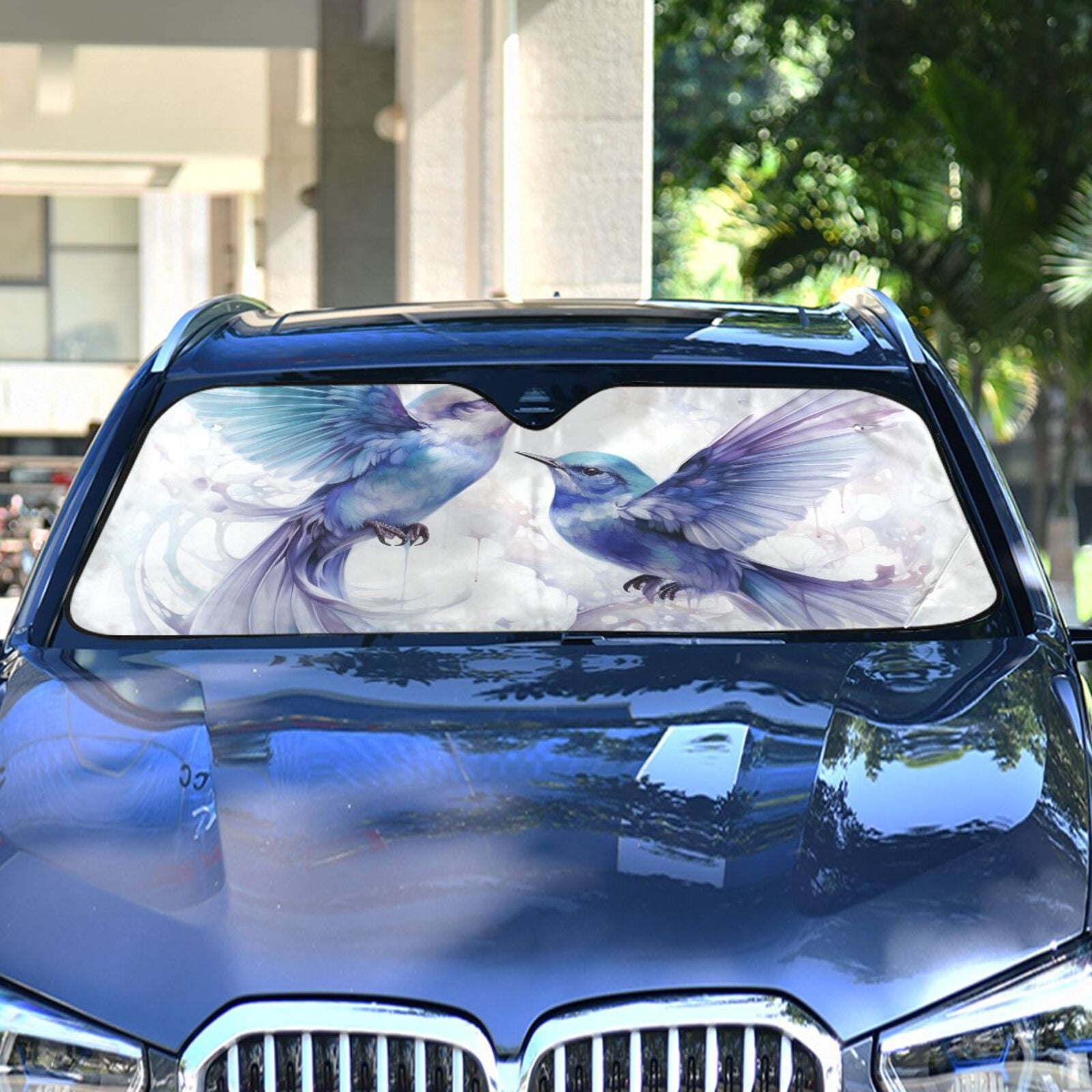 Birds Blue Automotive Front Car Windshield Sun Shade Reflector Foldable ...