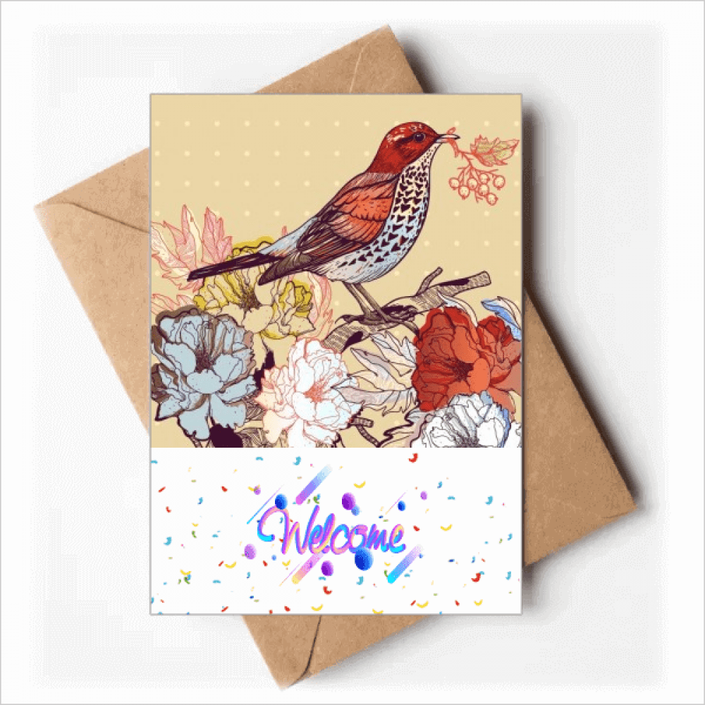 Birds Branch Flowers Fruit Welcome Back Greeting Cards Envelopes Blank ...