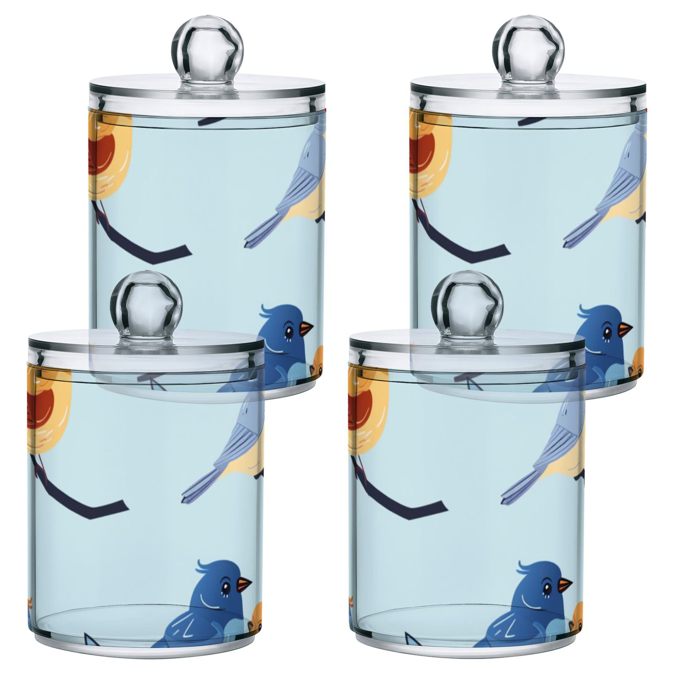 Birds Branches Leaves Translucent Plastic Cans Storage Canisters with ...