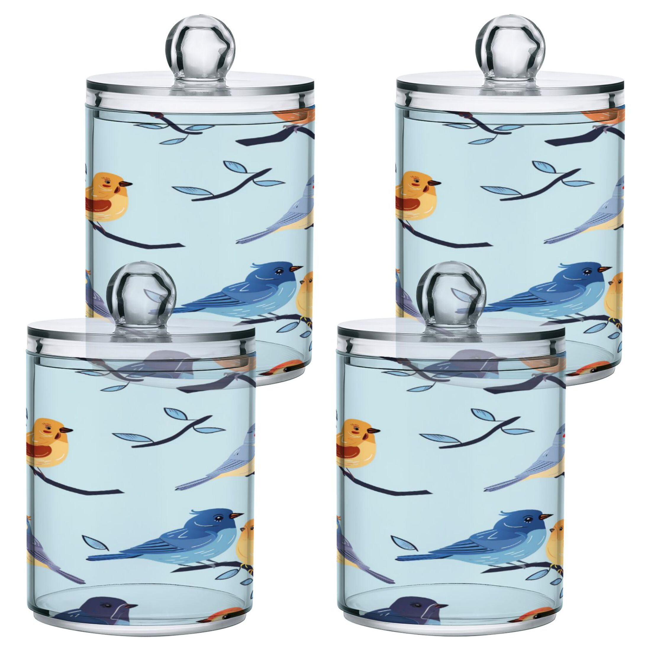 Birds Branches Leaves Translucent Plastic Cans Storage Canisters with ...