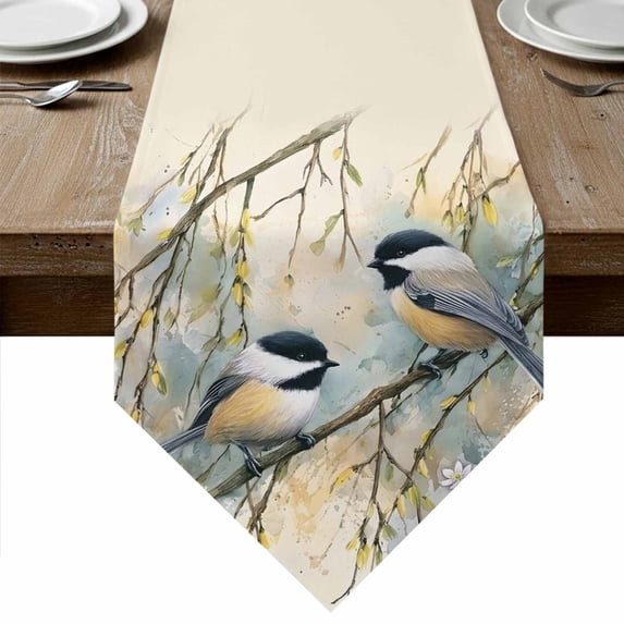 Birds Branches Table Runner Linen Burlap Table Runner 72 Inches Long ...
