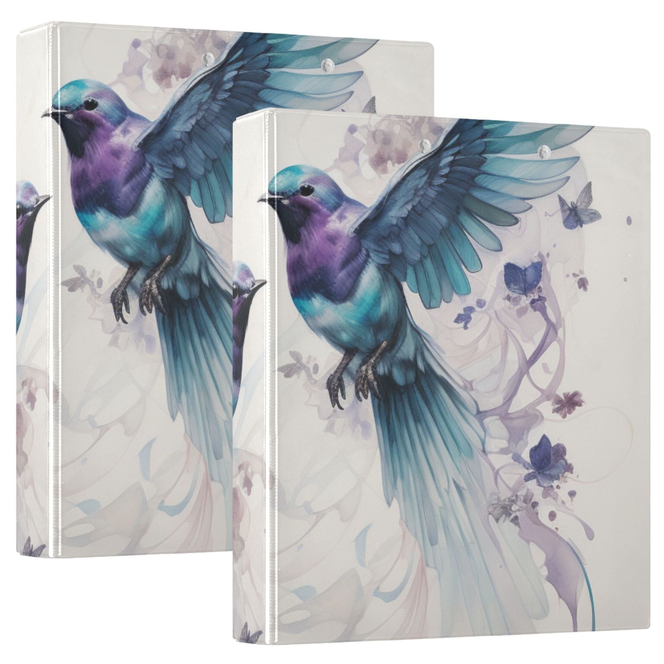 Birds Butterflies Green 3 Ring Binders 1.5 inch Hardcover File Folders with Interior Pockets A4 ...