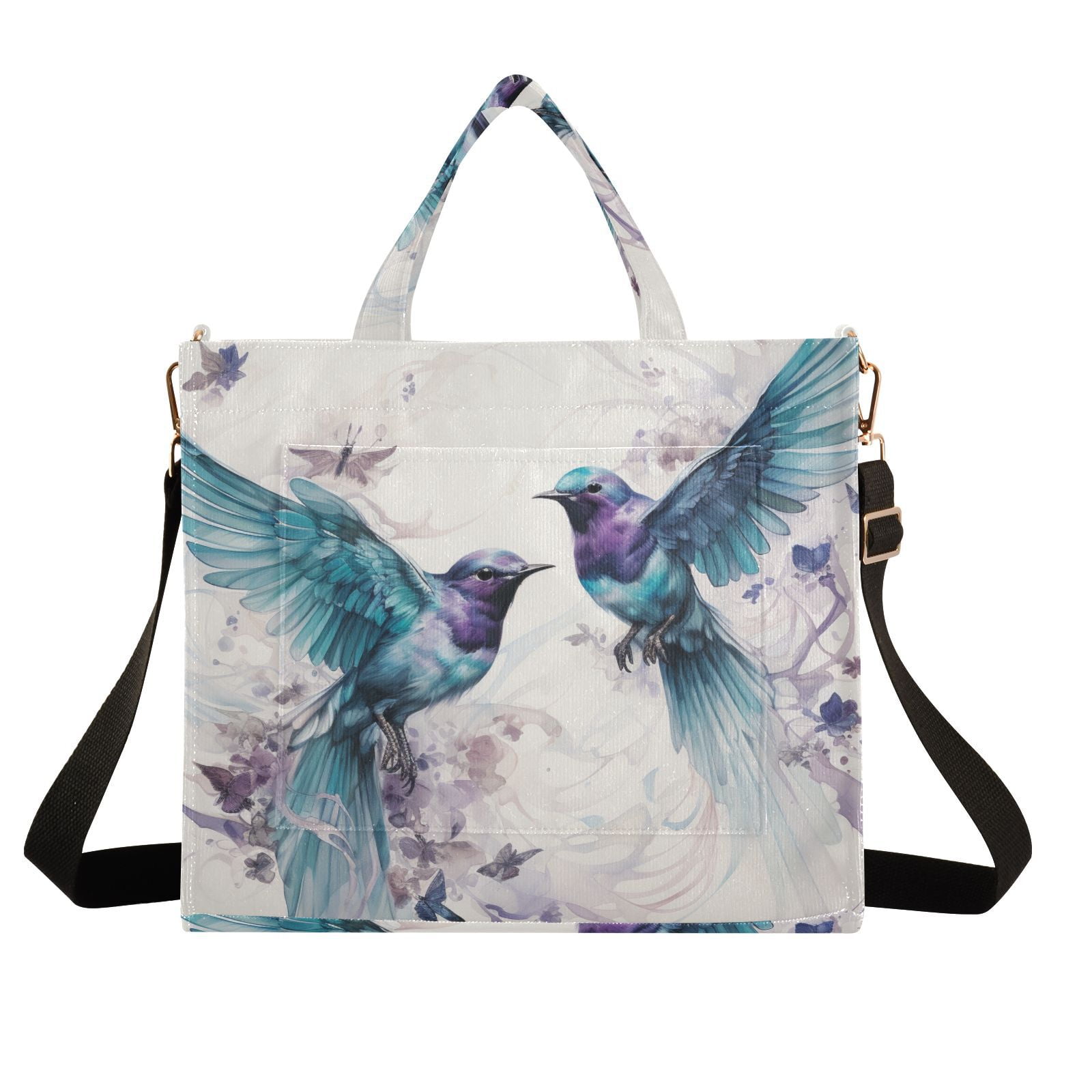 Birds Butterflies Green Corduroy Tote Bag Handbag Large Messenger Bag ...