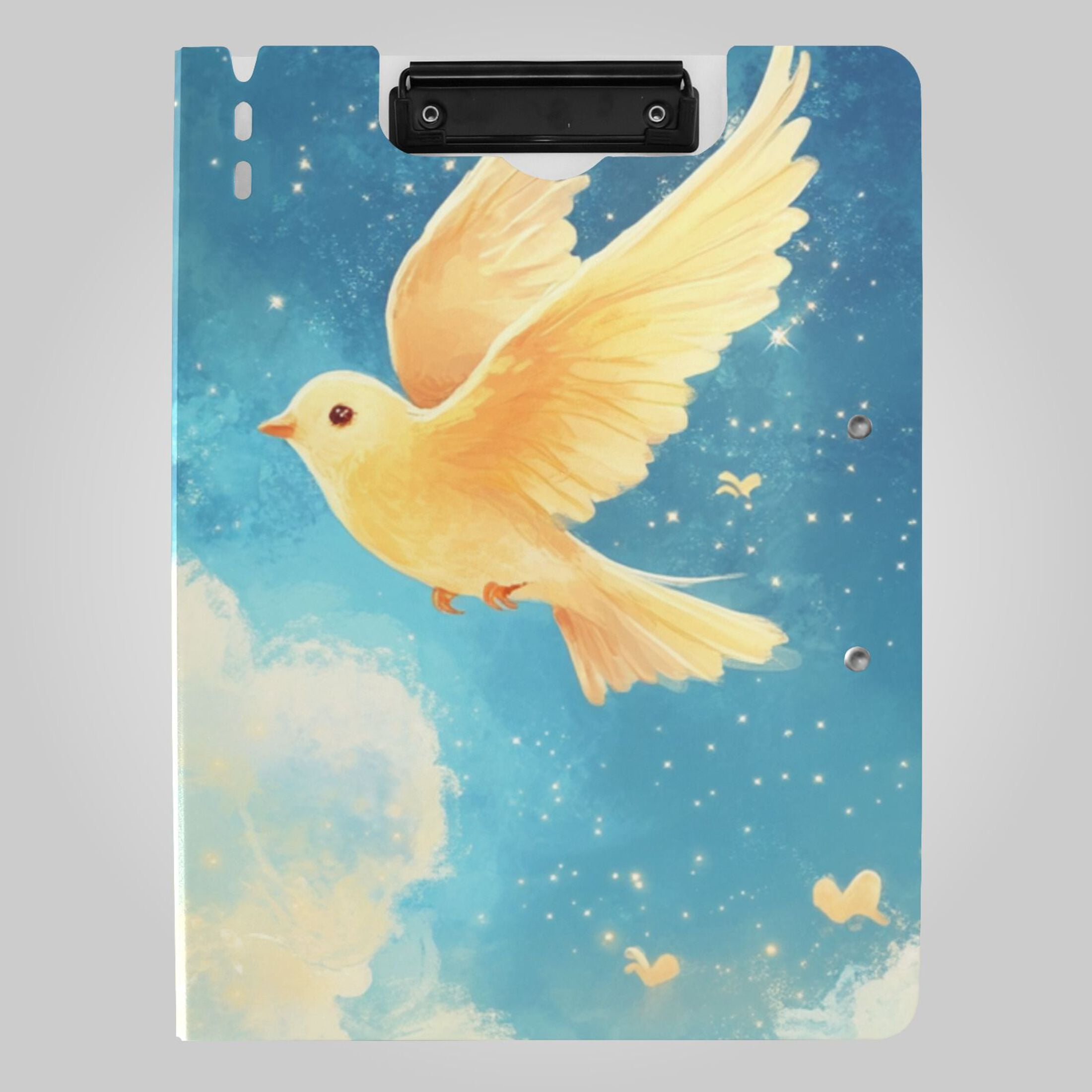 Birds Butterflies Stars in Clouds Foldable Binder Folder Clipboard with ...