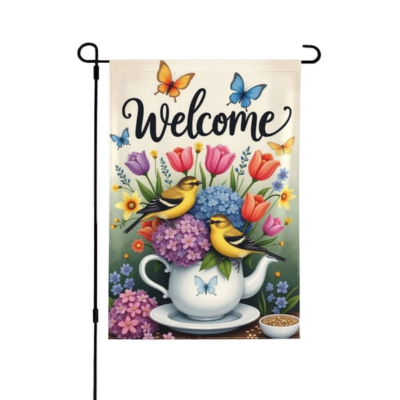 Birds & Butterflies Welcome Garden Flag 12x18 Inch Double Sided ...