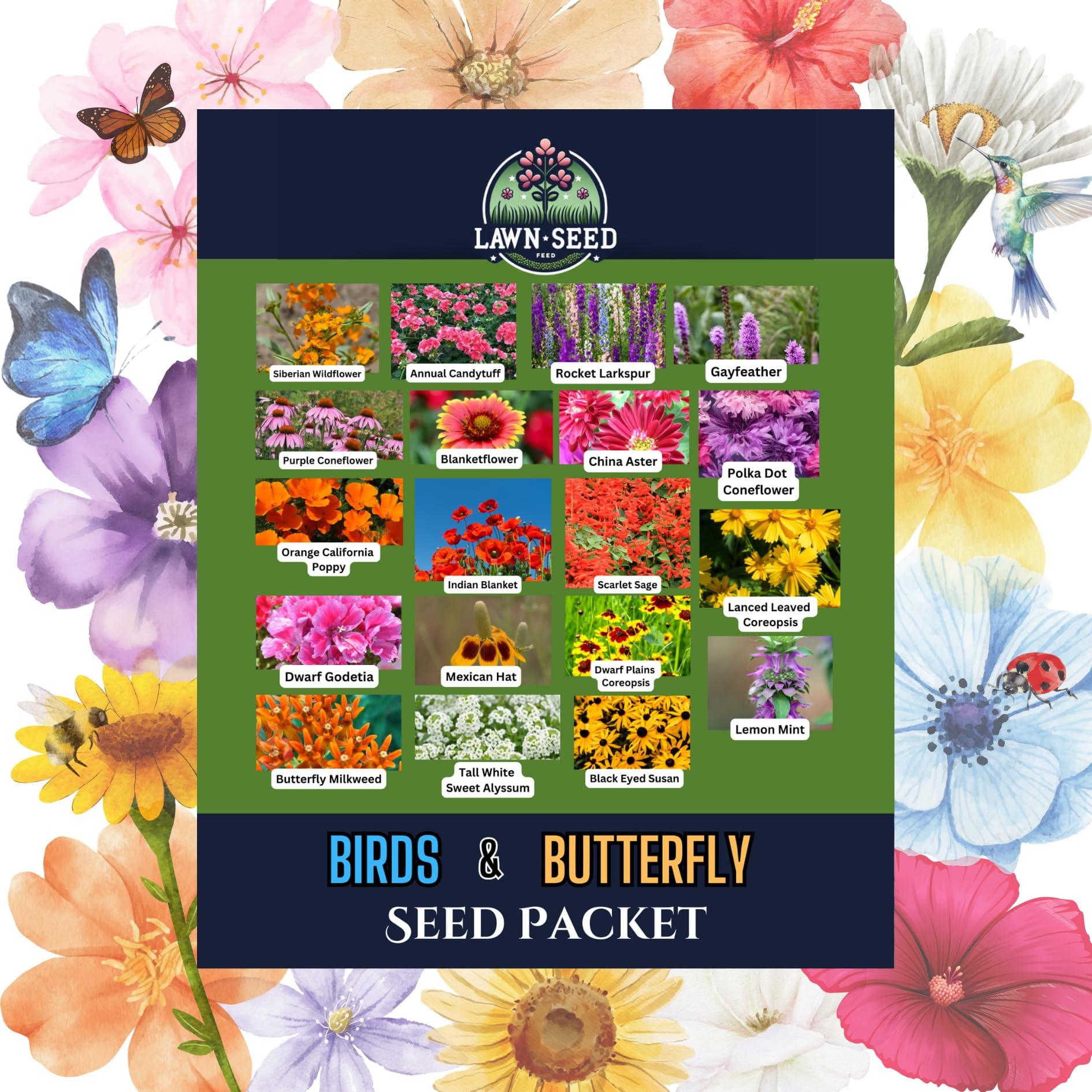 Birds & Butterflies Wildflower Mix (Seed Packet) MHD1- Shade, Deer ...