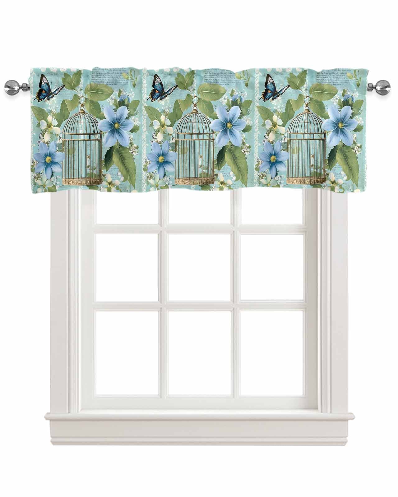 Birds Cage Kitchen Valances for Windows Farmhouse Linen Window Valance ...