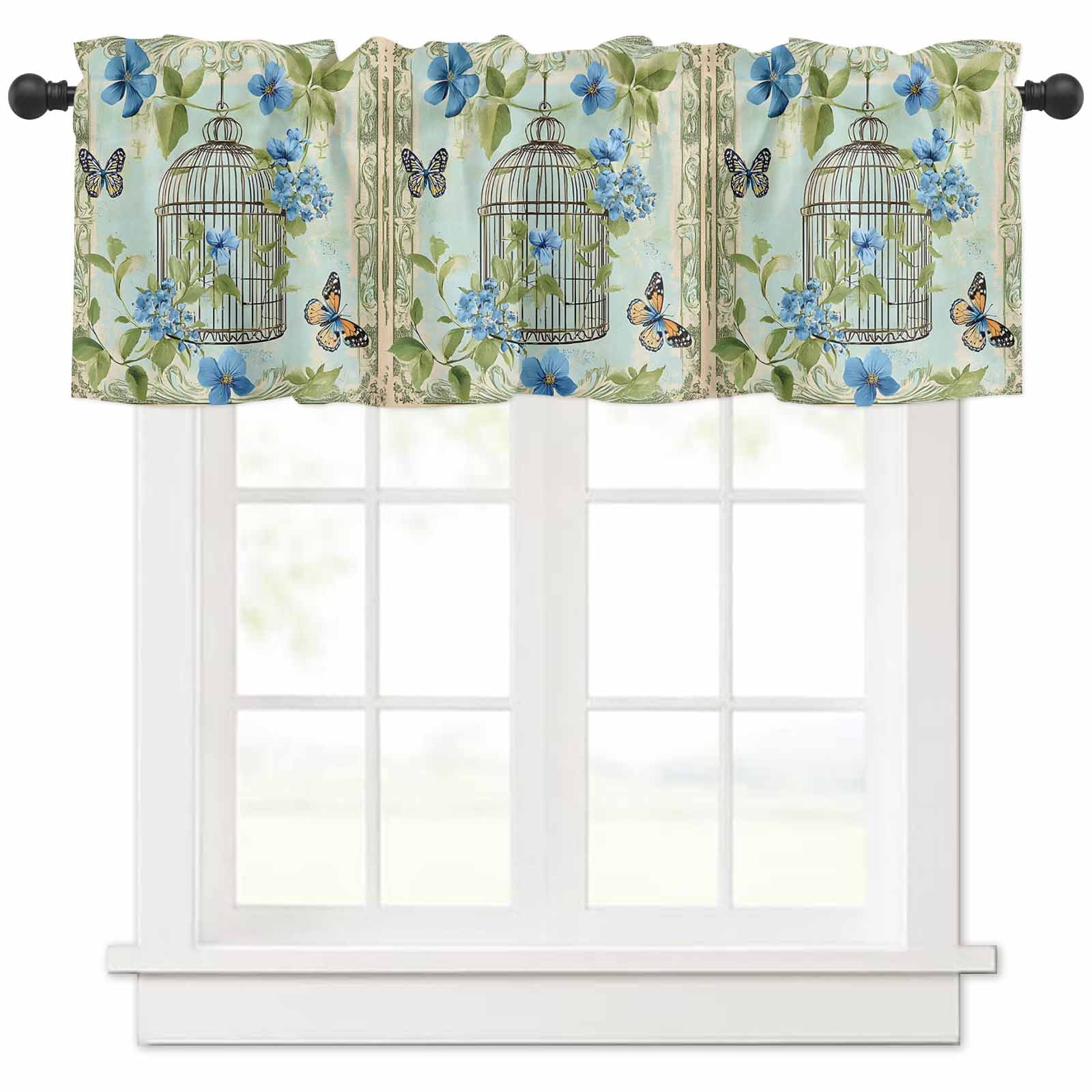 Birds Cage Valances for Windows Farmhouse Kitchen Curtains Valances Rod ...