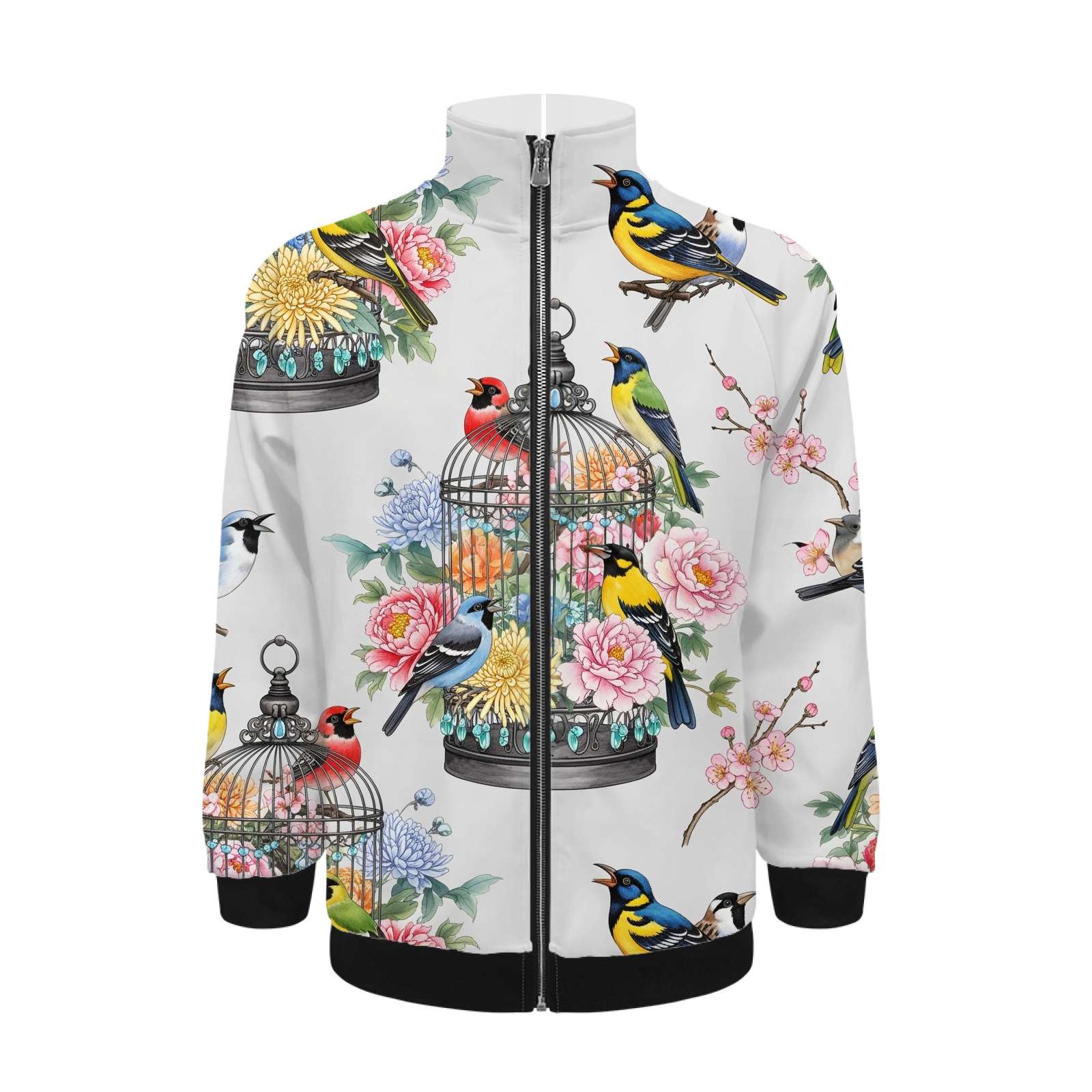 Birds, Cages, Flowers, Vibrant, Design Jacket Men's Street Cool Long ...