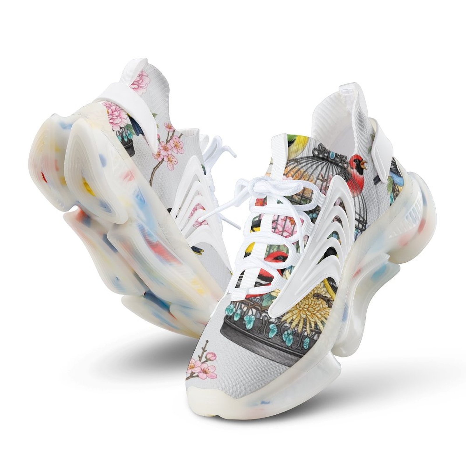 Birds, Cages, Flowers, Vibrant, Design Walking Shoes for Men Woman ...