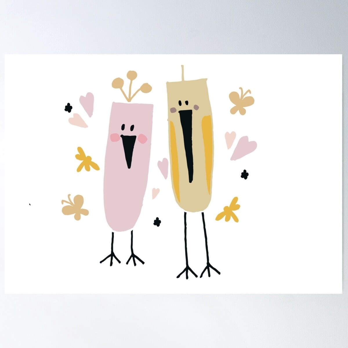 Birds Cartoon Poster Wall Art, Modern Wall Decor For Living Room ...