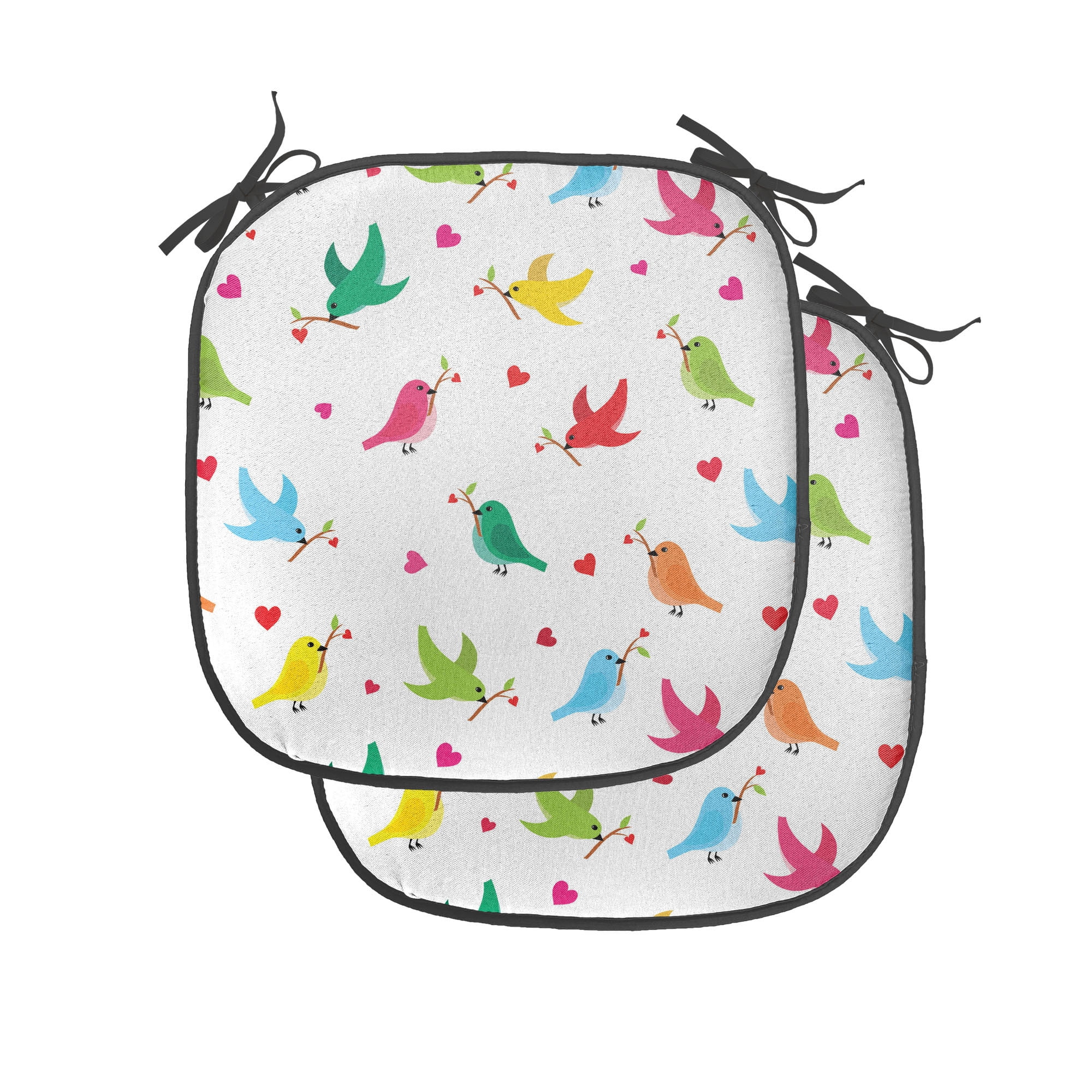 Birds Chair Seating Cushion Set of 4, Pattern with Flying Birds ...