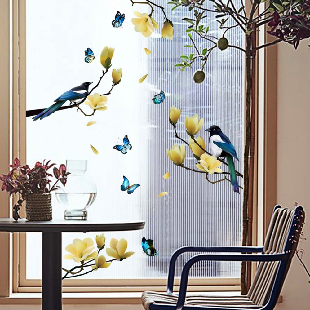 Birds on Cherry Blossom Branches Window Clings, Removable Window ...