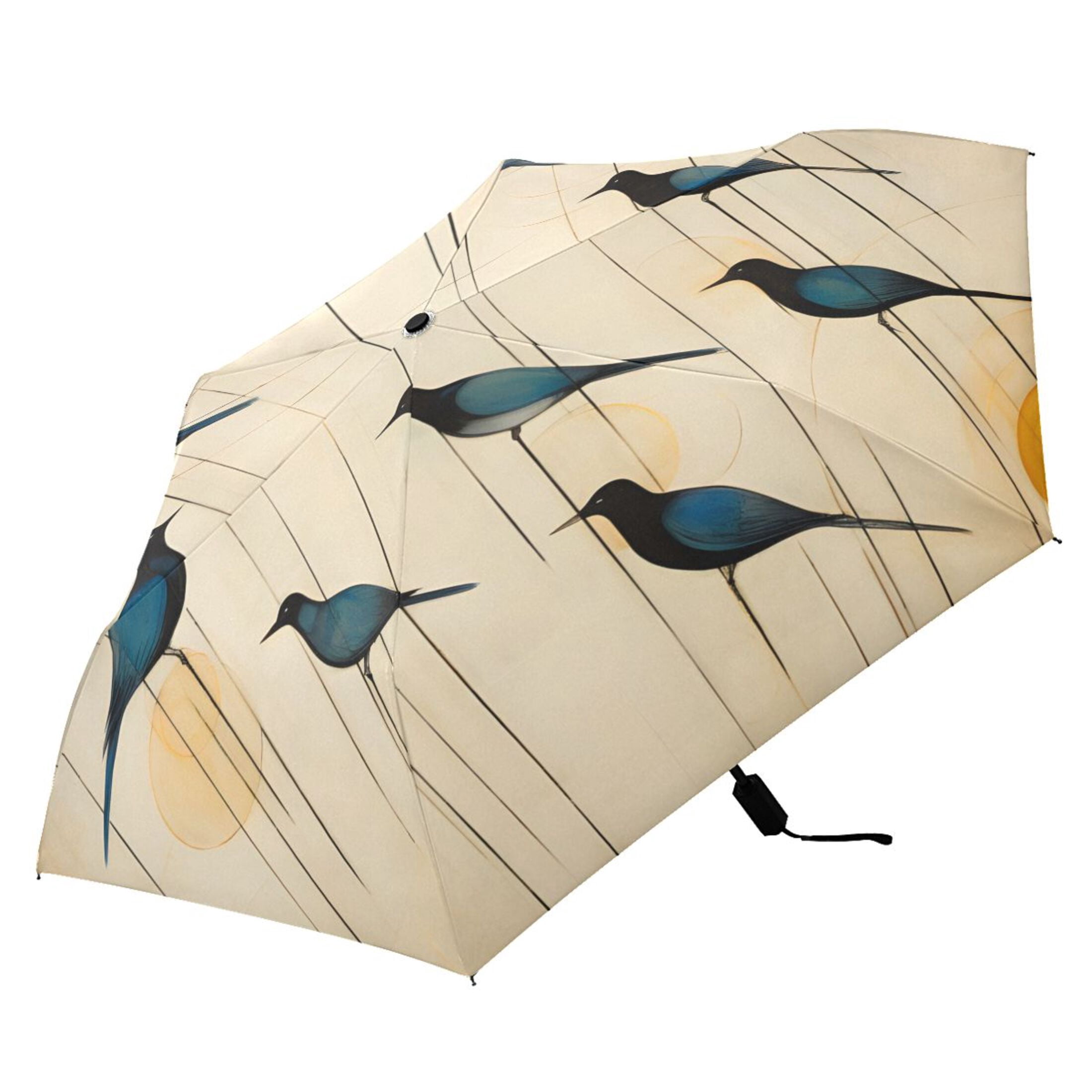 Birds Compact Folding Umbrella for Rain Windproof Travel Umbrella UPF ...