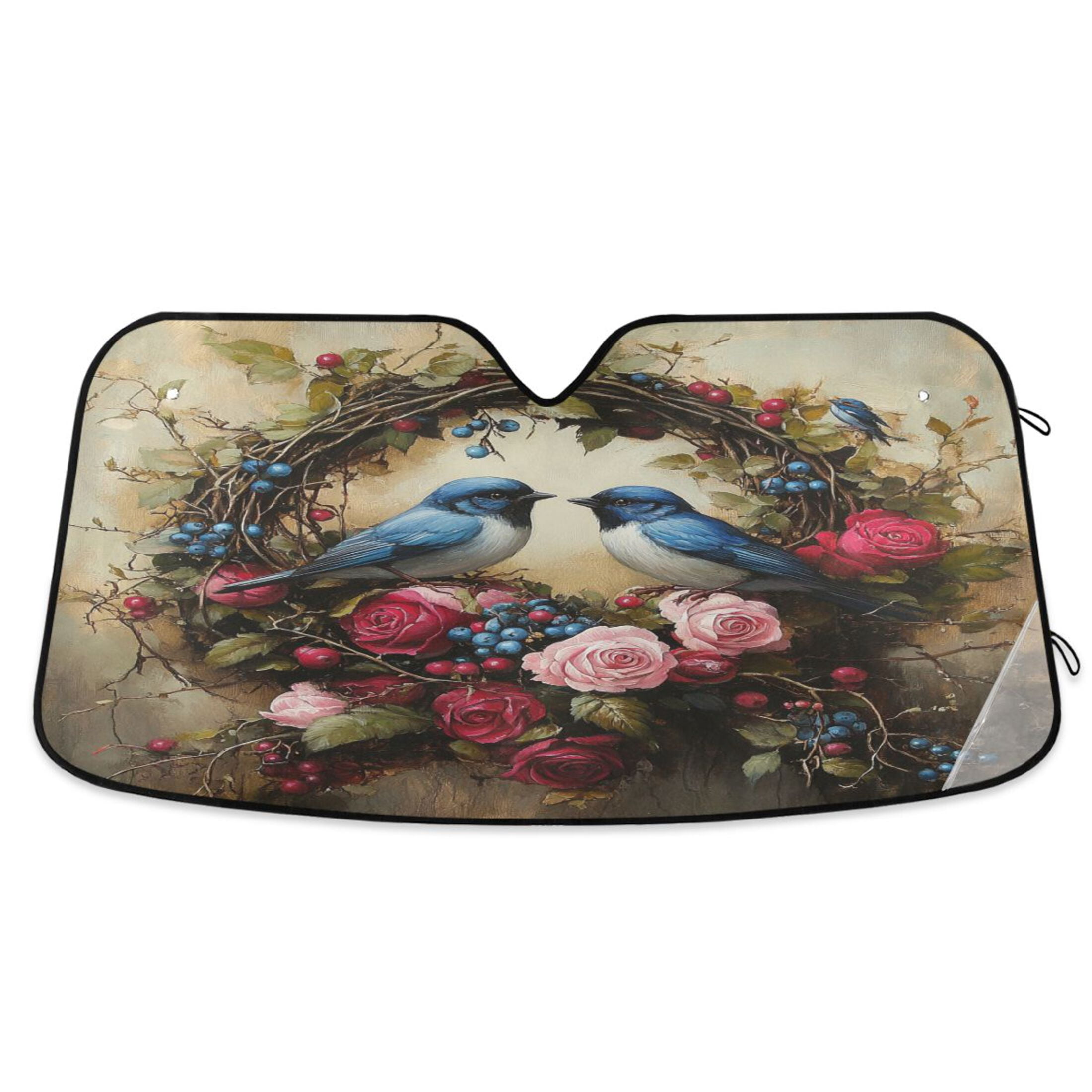 Birds Couple on Roses Garland Valentine Windshield Sun Shade Automobile ...