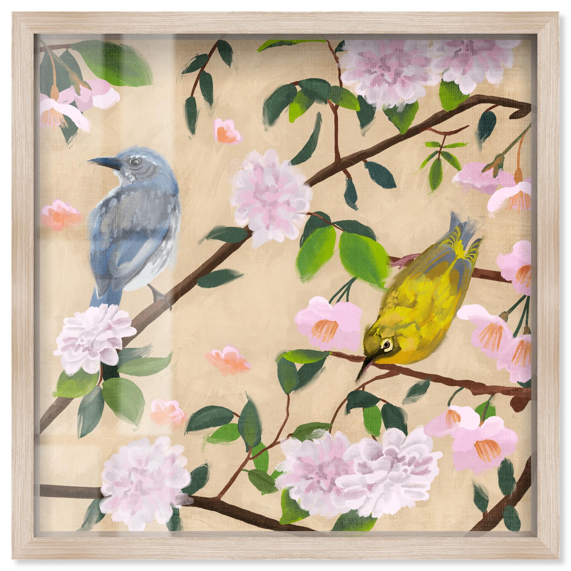 Birds Cuddle Shadowbox Print Floral Wall Decor by Art Remedy, Blonde ...