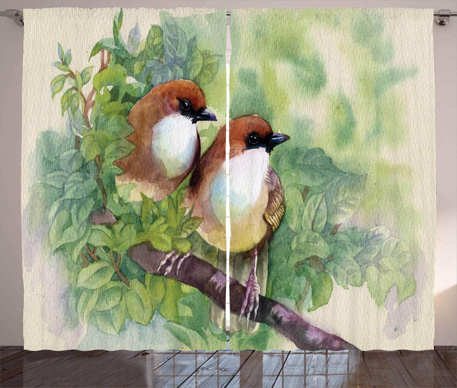 Ambesonne Birds Curtains 2 Panel Set, Pair of House Sparrow, 108" x 108 ...