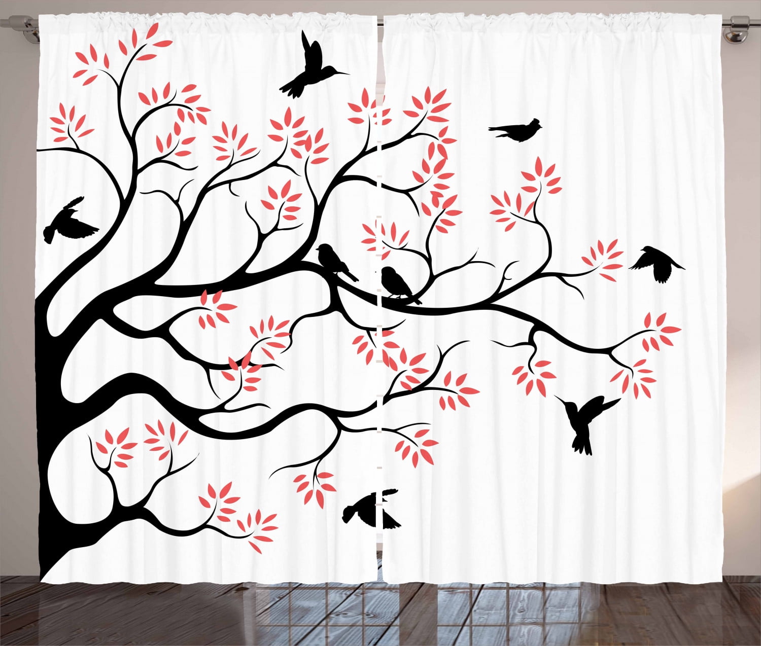 Ambesonne Birds Curtains 2 Panel Set, Mockingbird on Plane Tree, 108" x ...