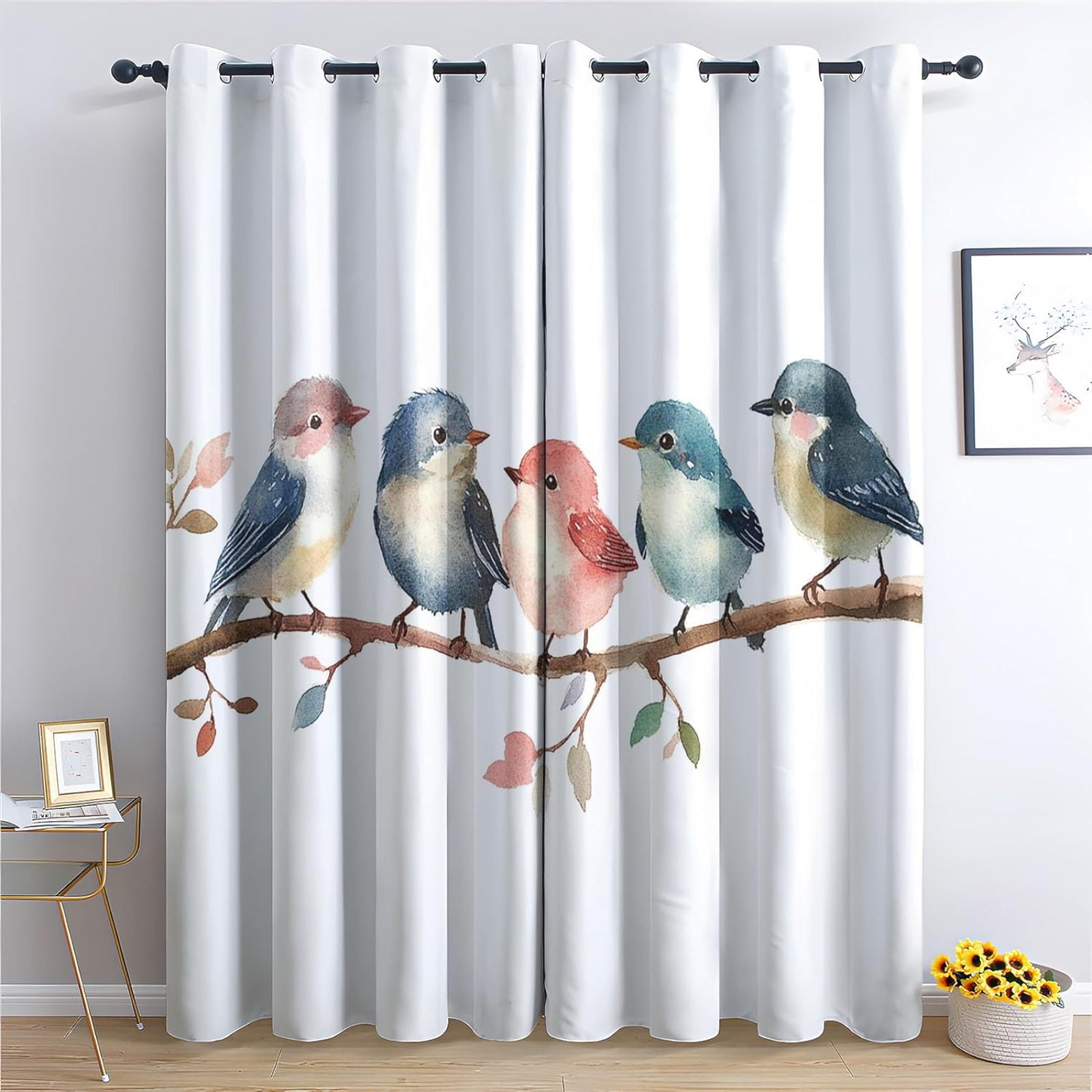 Birds Curtains Blackout - Bird On A Branch Window Curtains, Colorful ...