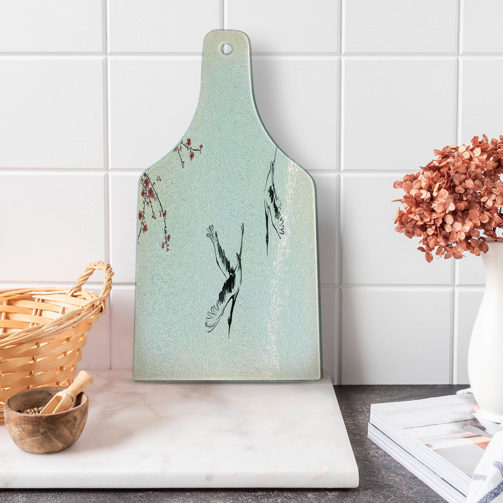 Birds Cutting Board, Branches of Japanese Cherry Tree with Flying ...