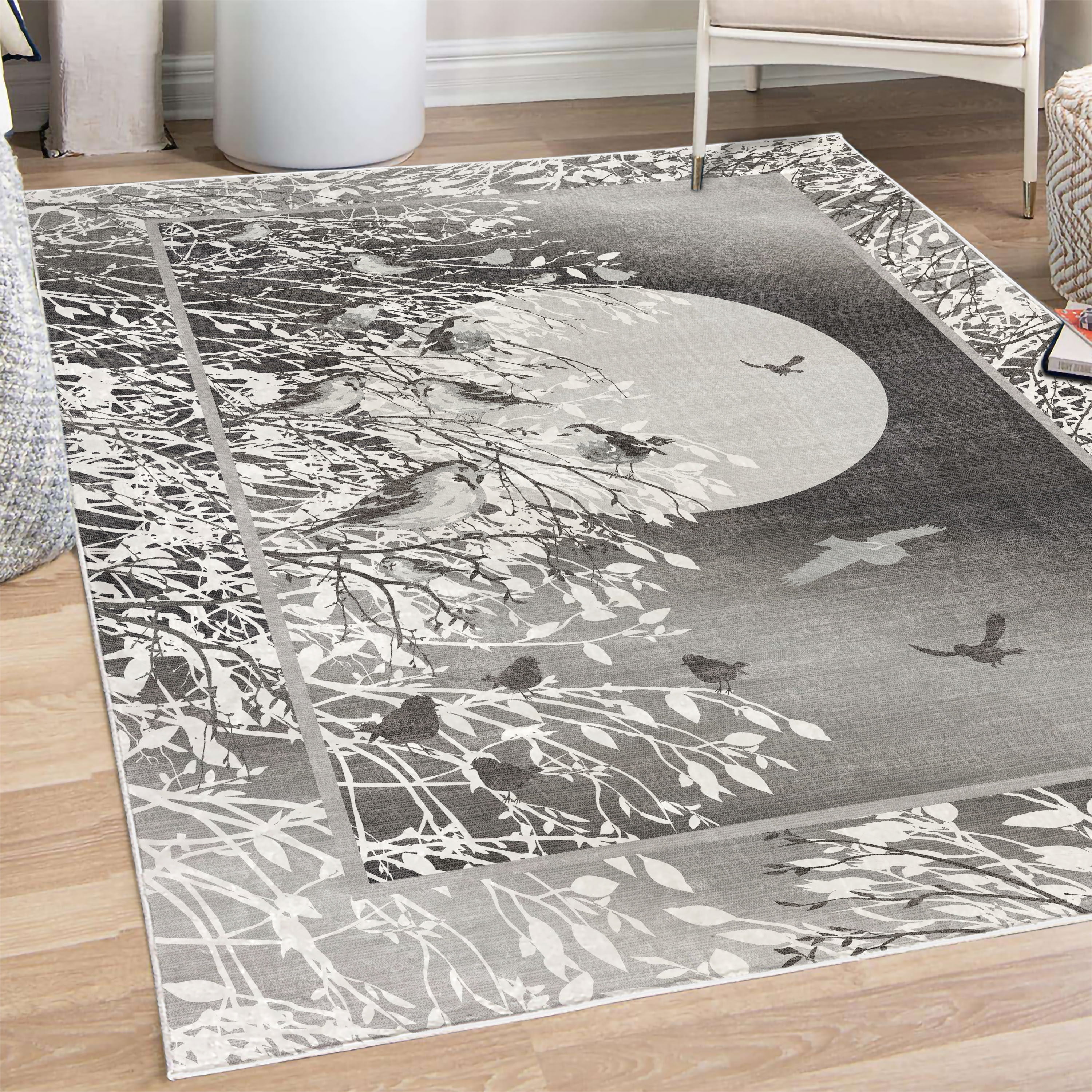 Birds Decorative Rug, Nature Themed Design of Flying Animals on Bare ...