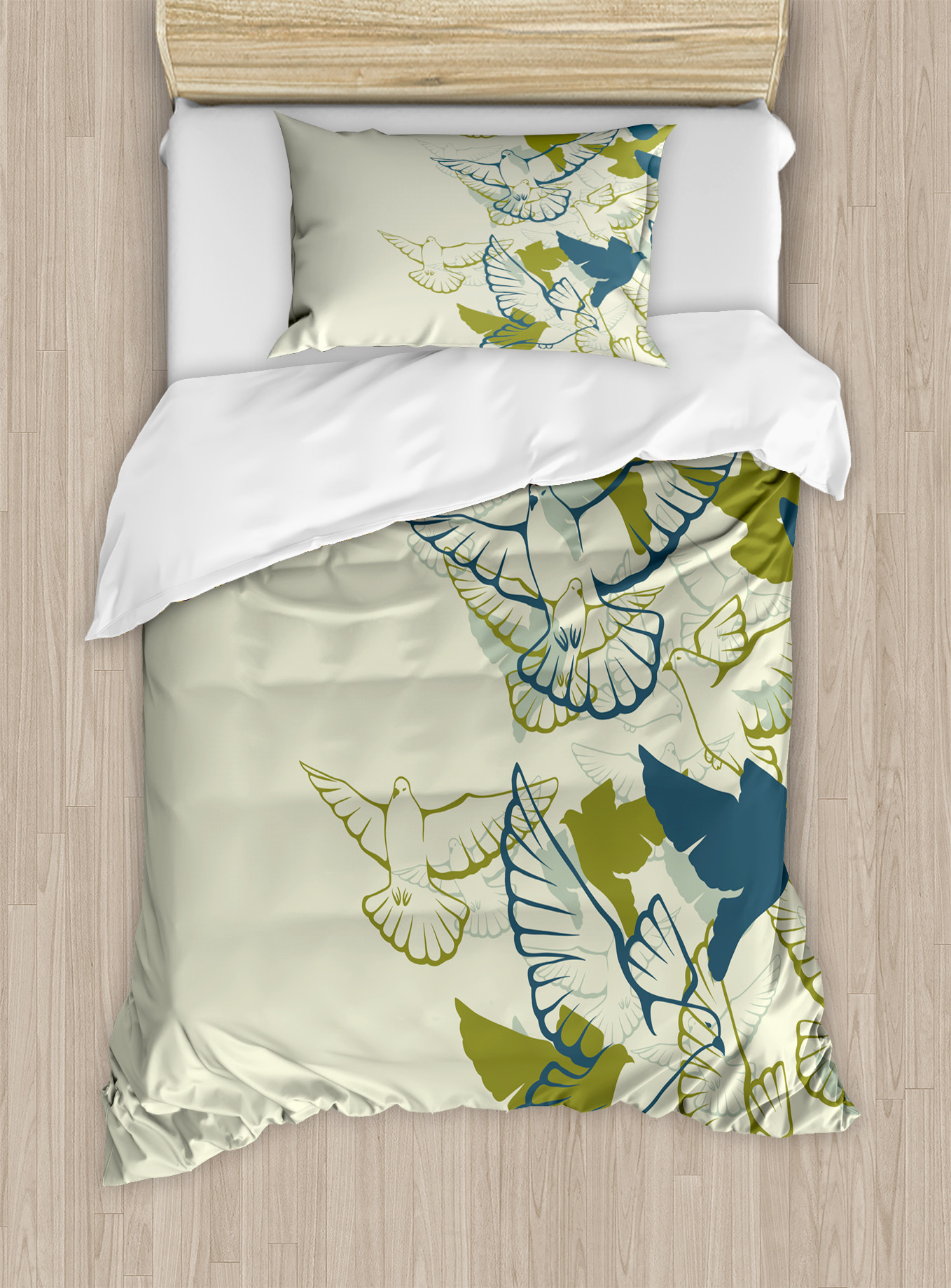 Birds Duvet Cover Set, Original Colored Image of a Flock Flying Pigeons ...