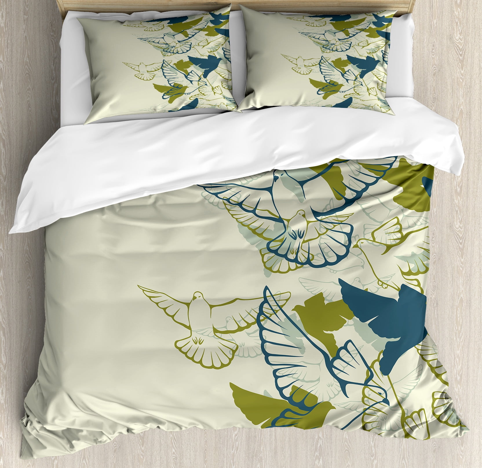Birds Duvet Cover Set, Original Colored Image of a Flock Flying Pigeons ...
