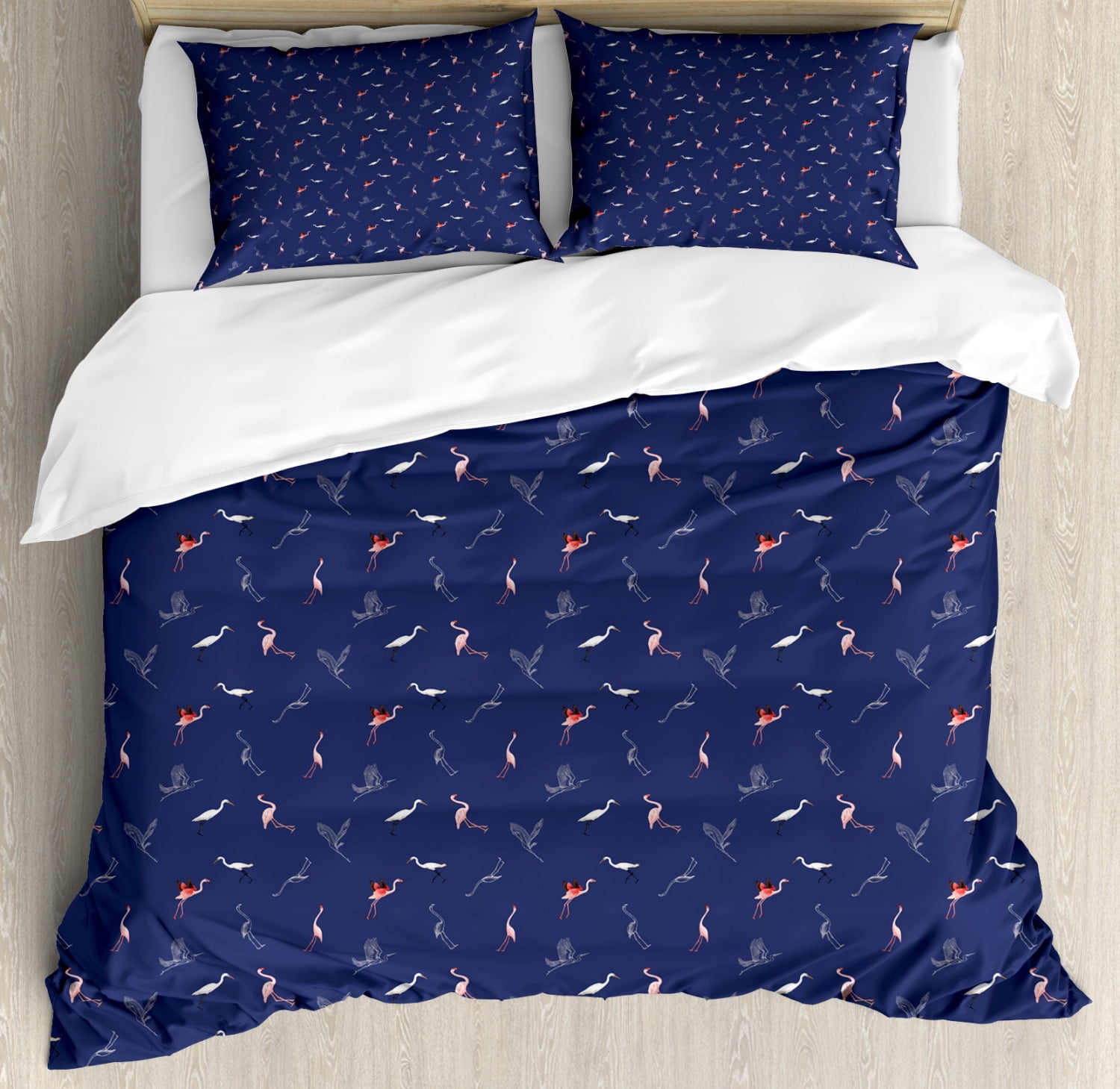 Birds Duvet Cover Set Queen Size, Minimal Pattern of Tropical Animals ...