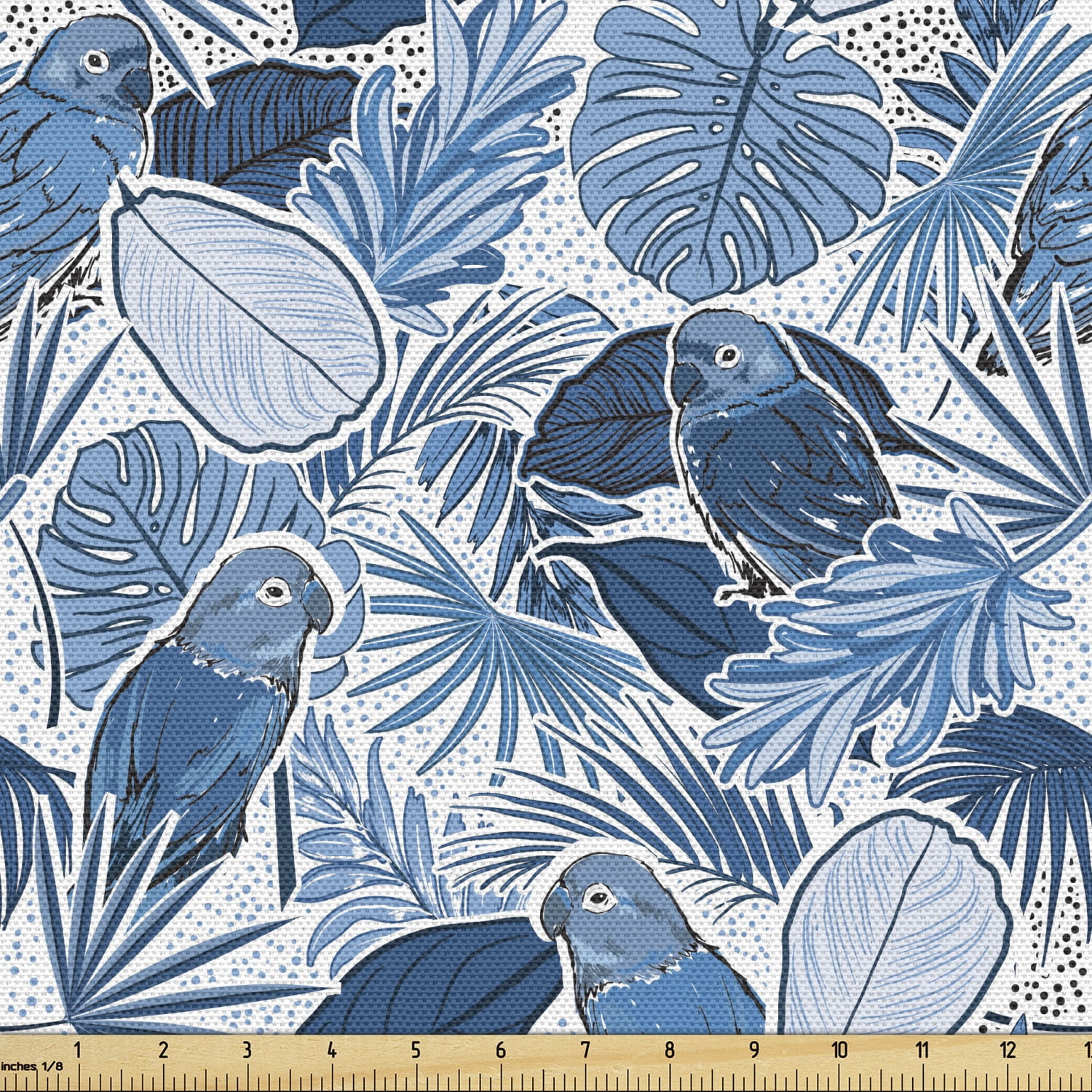 Ambesonne Birds Fabric by the Yard Upholstery, Exotic Parrots Blue ...
