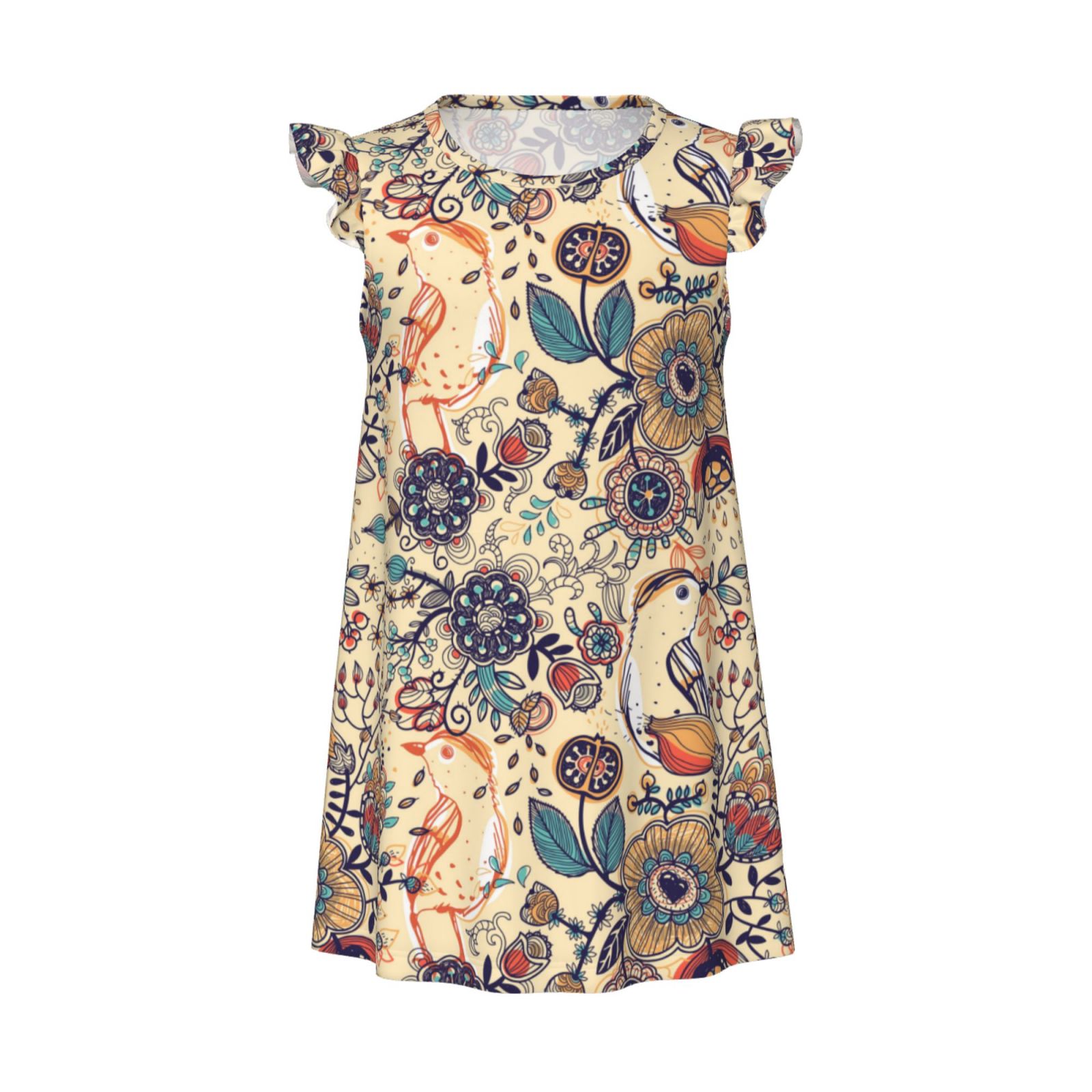 Birds Fantasy Flowers Girls Nightgowns, Short Sleeves Princess Dress ...