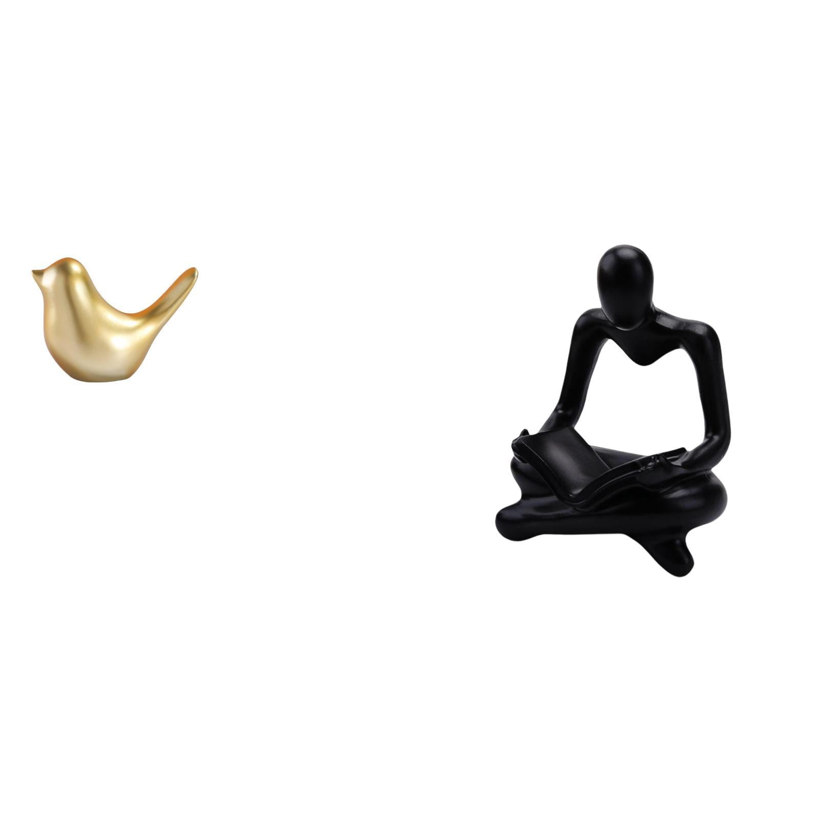 Birds Figurine Golden Animal Statue Abstract Thinker Resin Construction ...