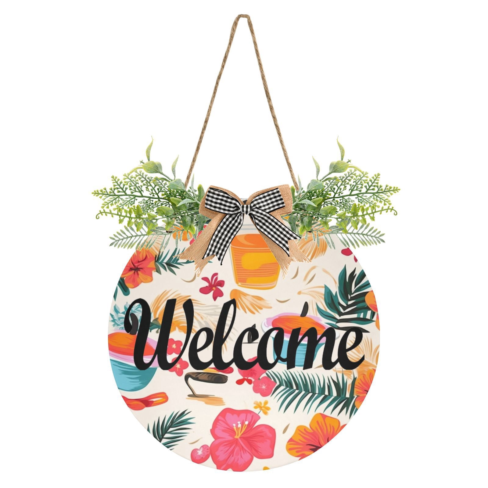 Birds Floral Flowers Leaves Drink Welcome Sign for Front Door Wreath ...