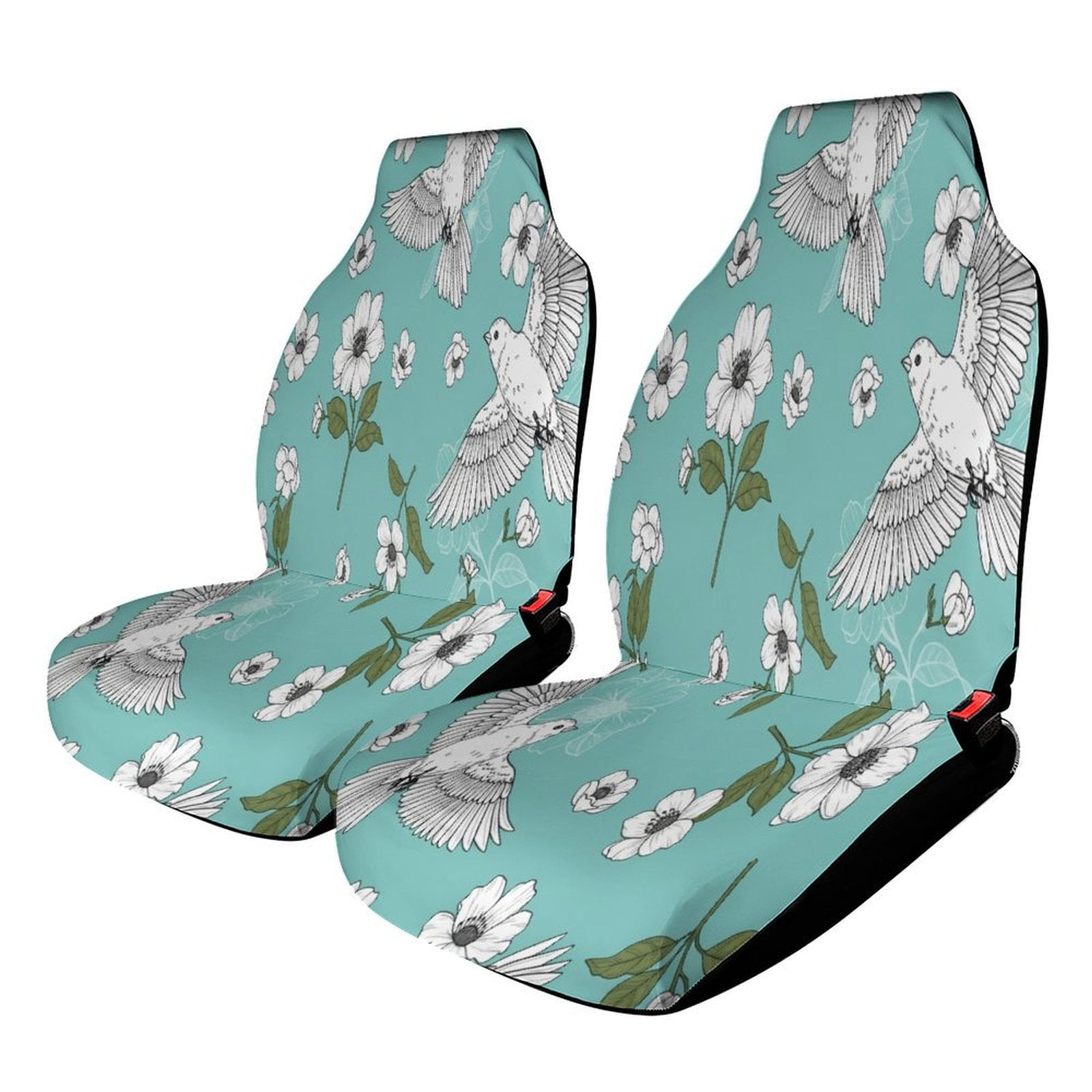 Birds Floral Pattern Car Seat Covers Front Seats Universal Fit for Cars ...