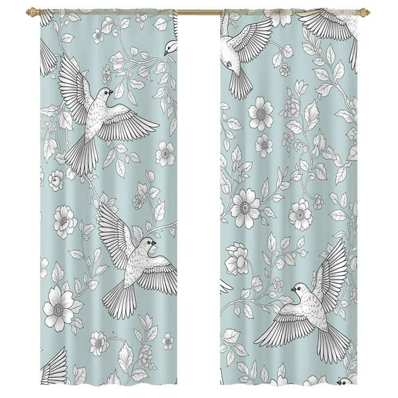 Birds Floral Pattern Print Sheer Voile Curtain Window Tulle Curtains ...