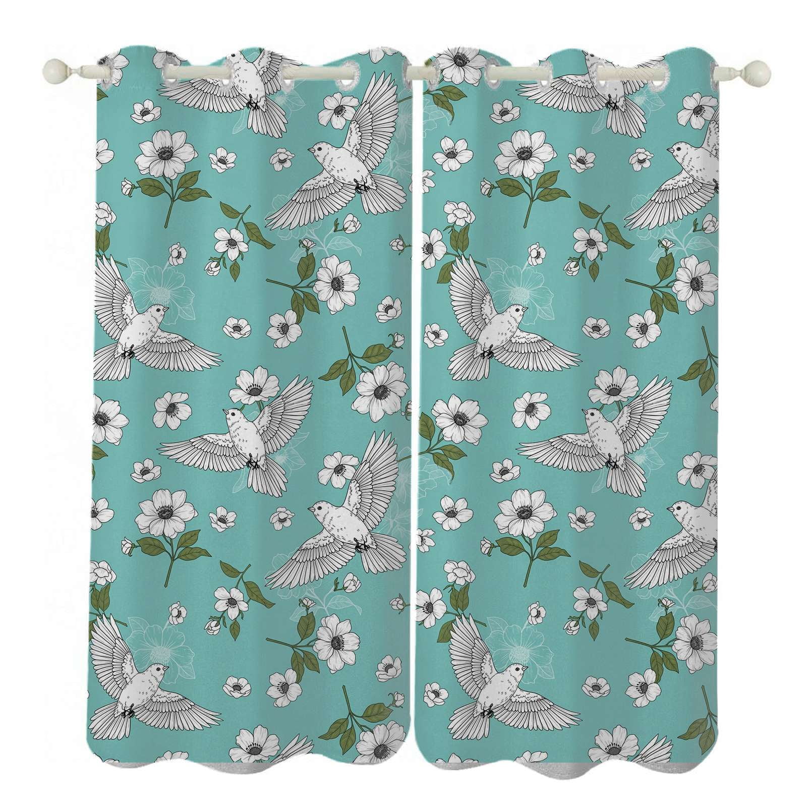 Birds Floral Pattern Sunshade Curtains Home Bedroom Living Room Dining ...