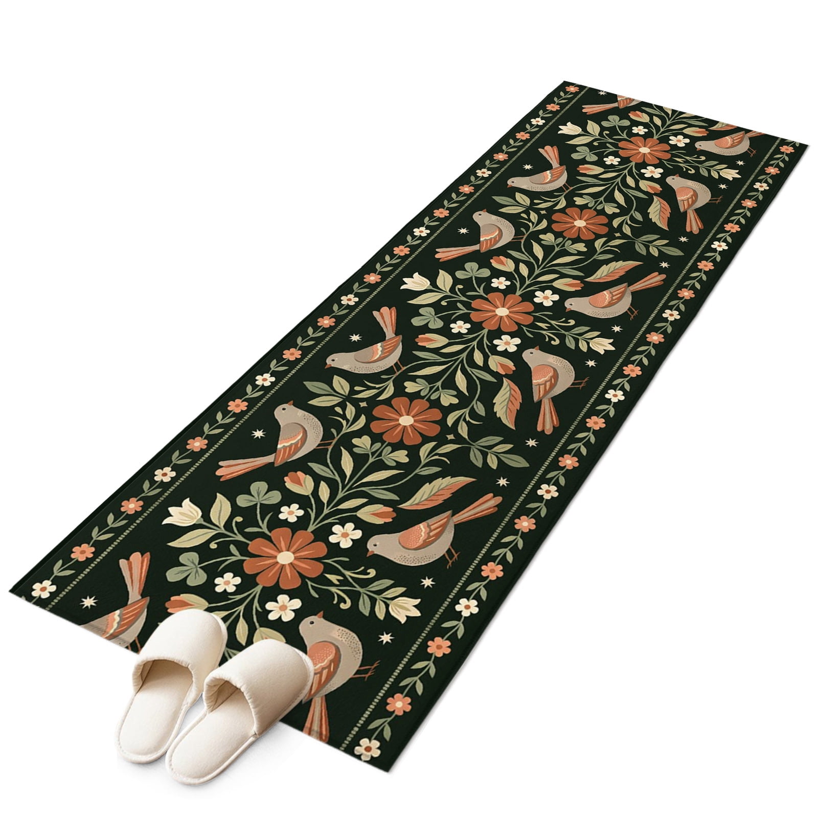 Birds Floral Runner Rug 2x6 Washable Kitchen Rug Non-Slip Lightweight ...
