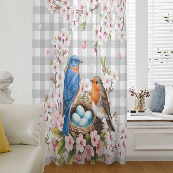 Birds Floral Semi Sheer Curtains Drapes for Living Room,Bedroom,French ...