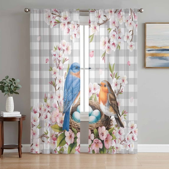 Birds Floral Sheer Curtains 72 Inch Length 2 Panels Set, Farmhouse ...