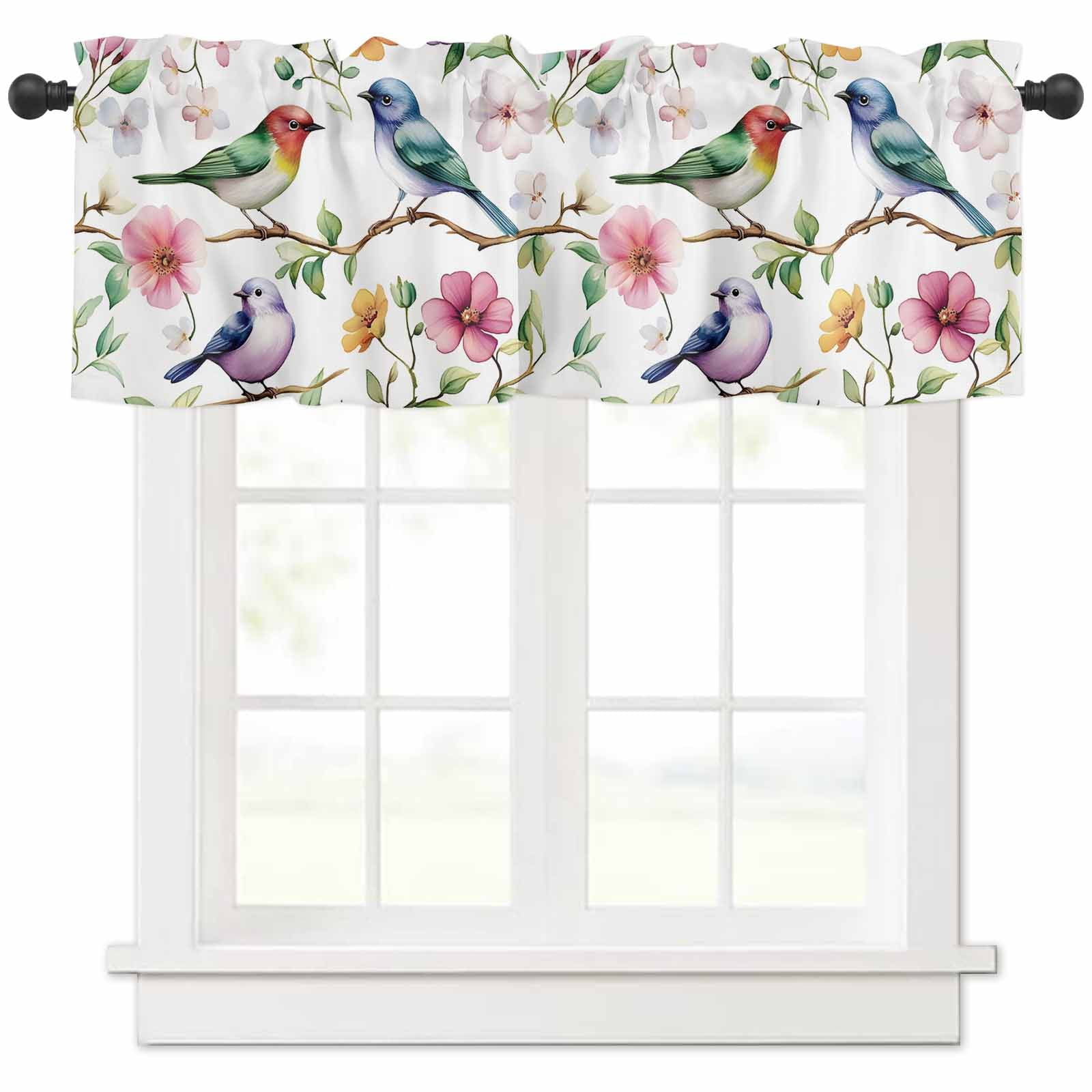 Birds Floral Valances for Windows Farmhouse Kitchen Curtains Valances ...