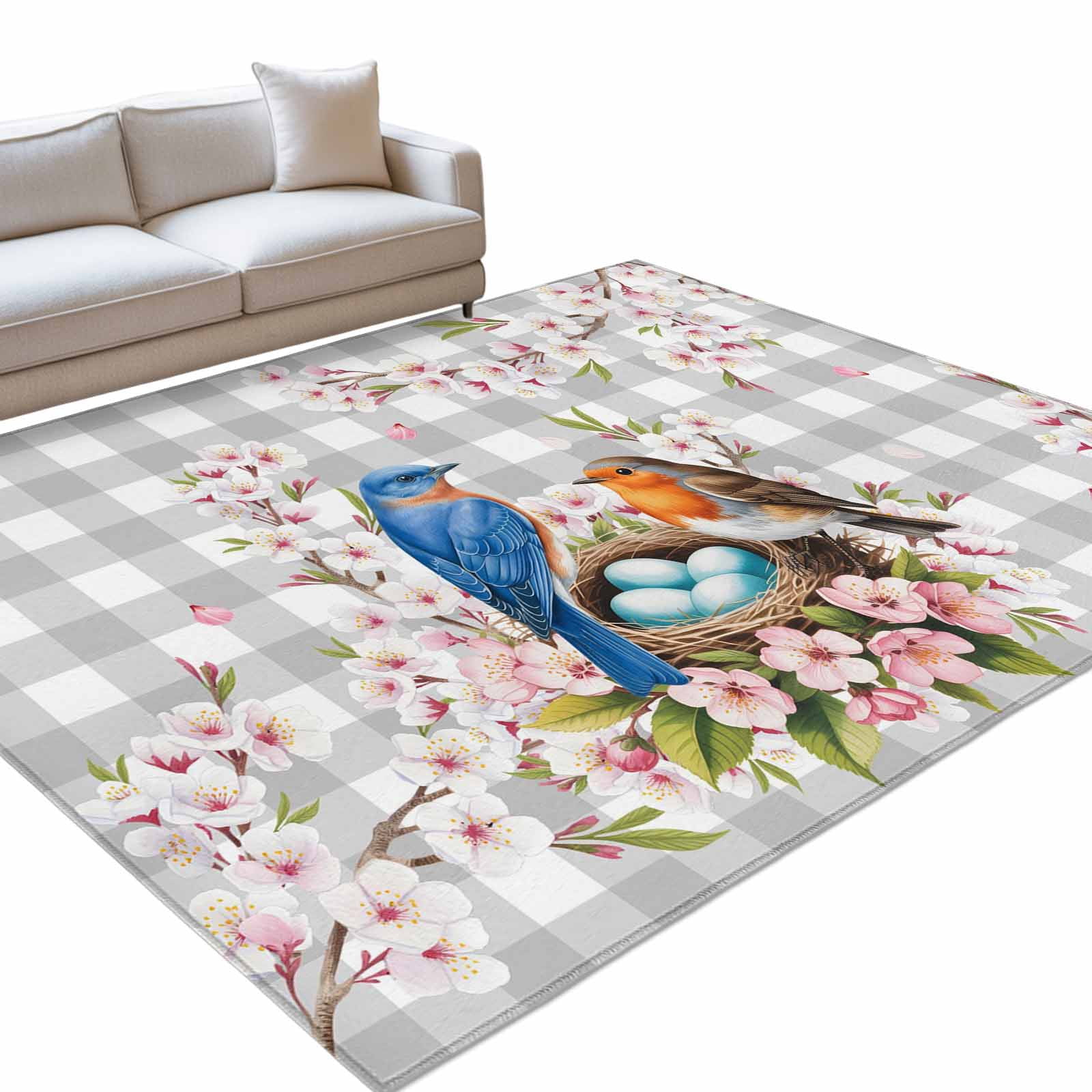 Birds Floral Washable Rug 3x5 Area Rug for Living Room Bedroom Non Slip ...