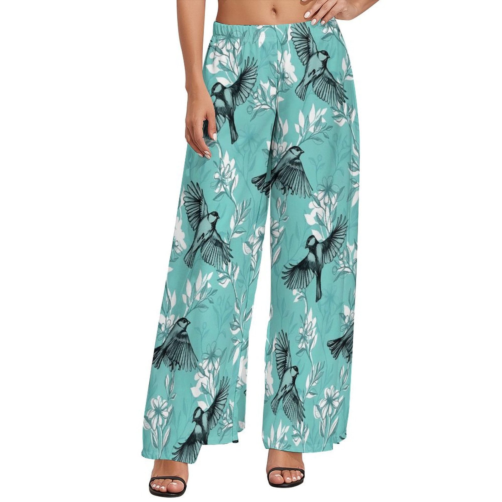 Birds Flower Pants Vintage Print Trendy Wide Leg Pants Woman Oversized ...