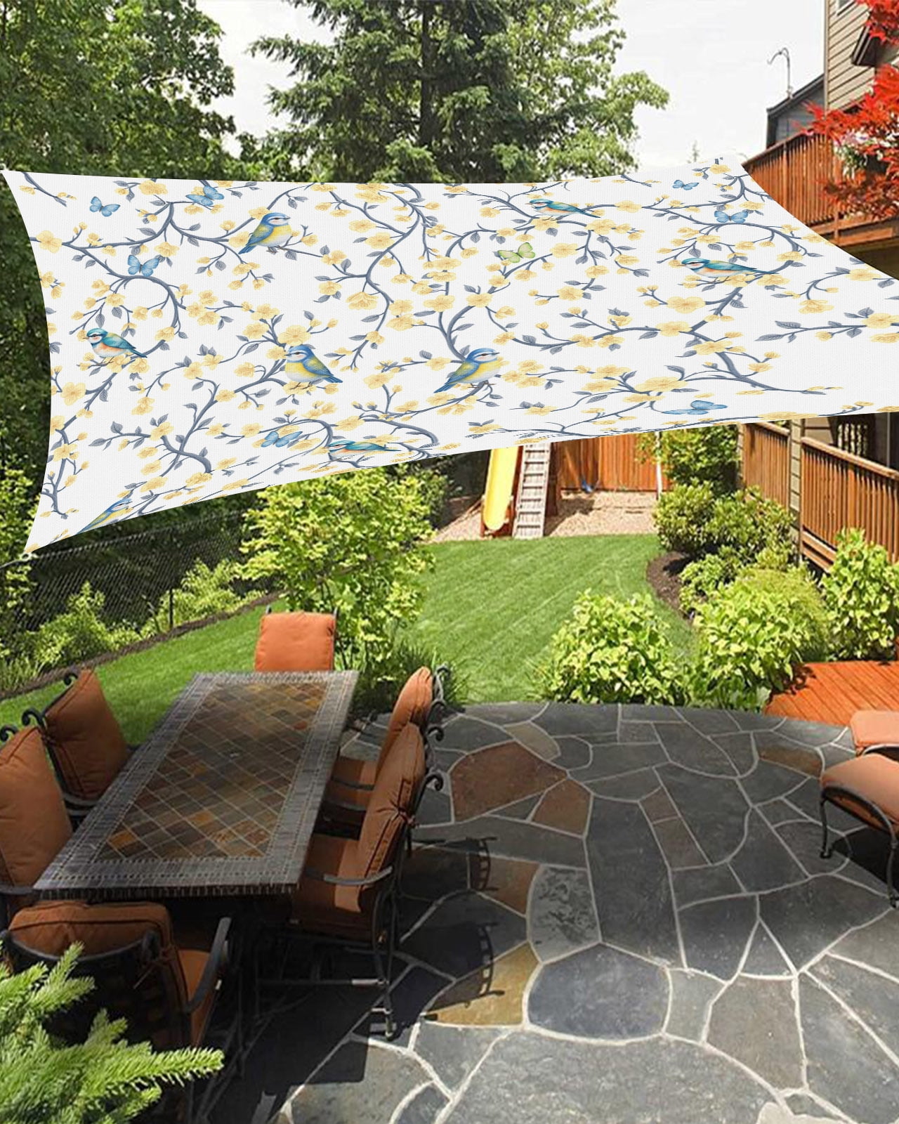 Birds Flower Sun Shade Sail 8'X10' Watercolor Country Bluebird ...