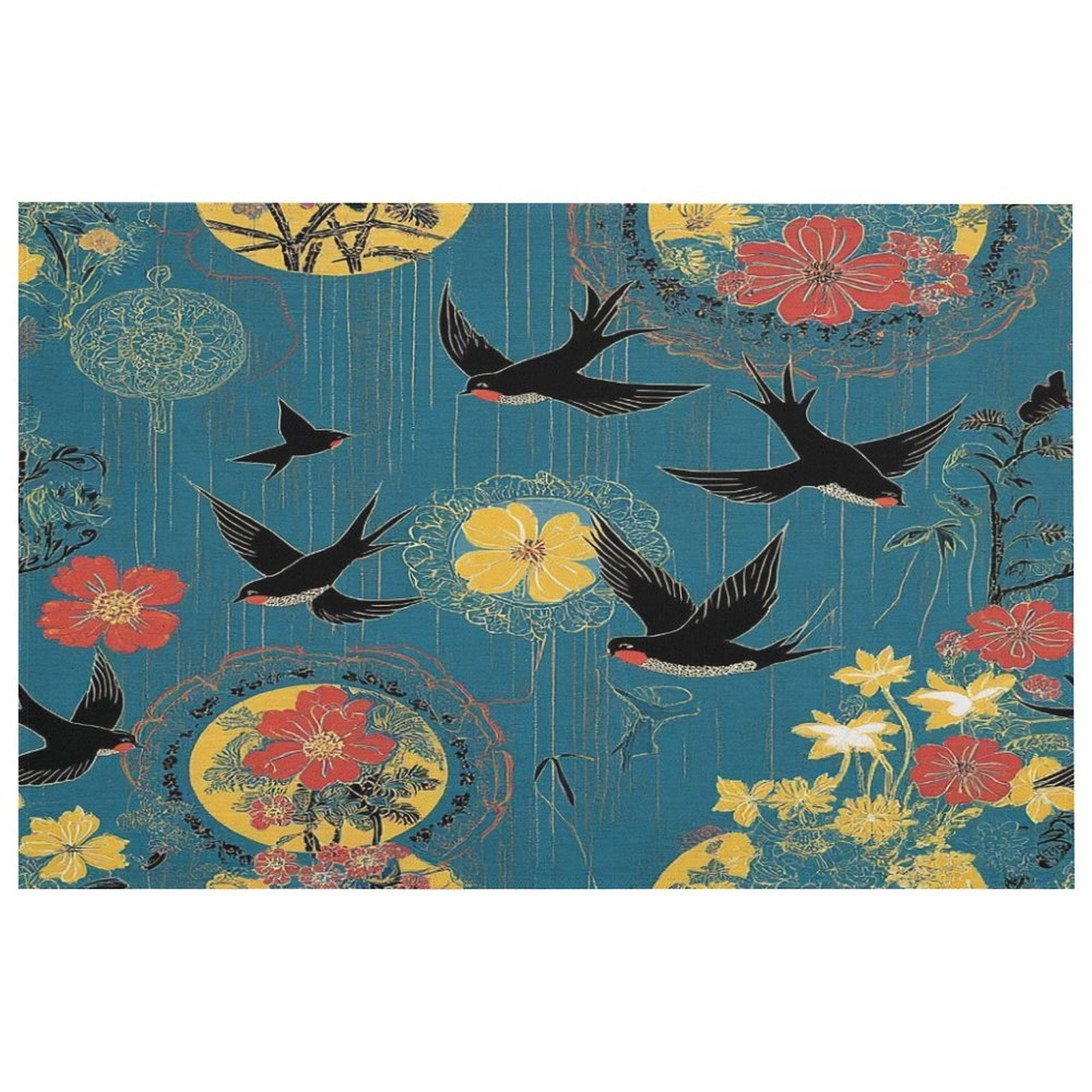 Birds Flowers Blue Pattern Adult Home Decor Bedroom Living Room Crystal ...