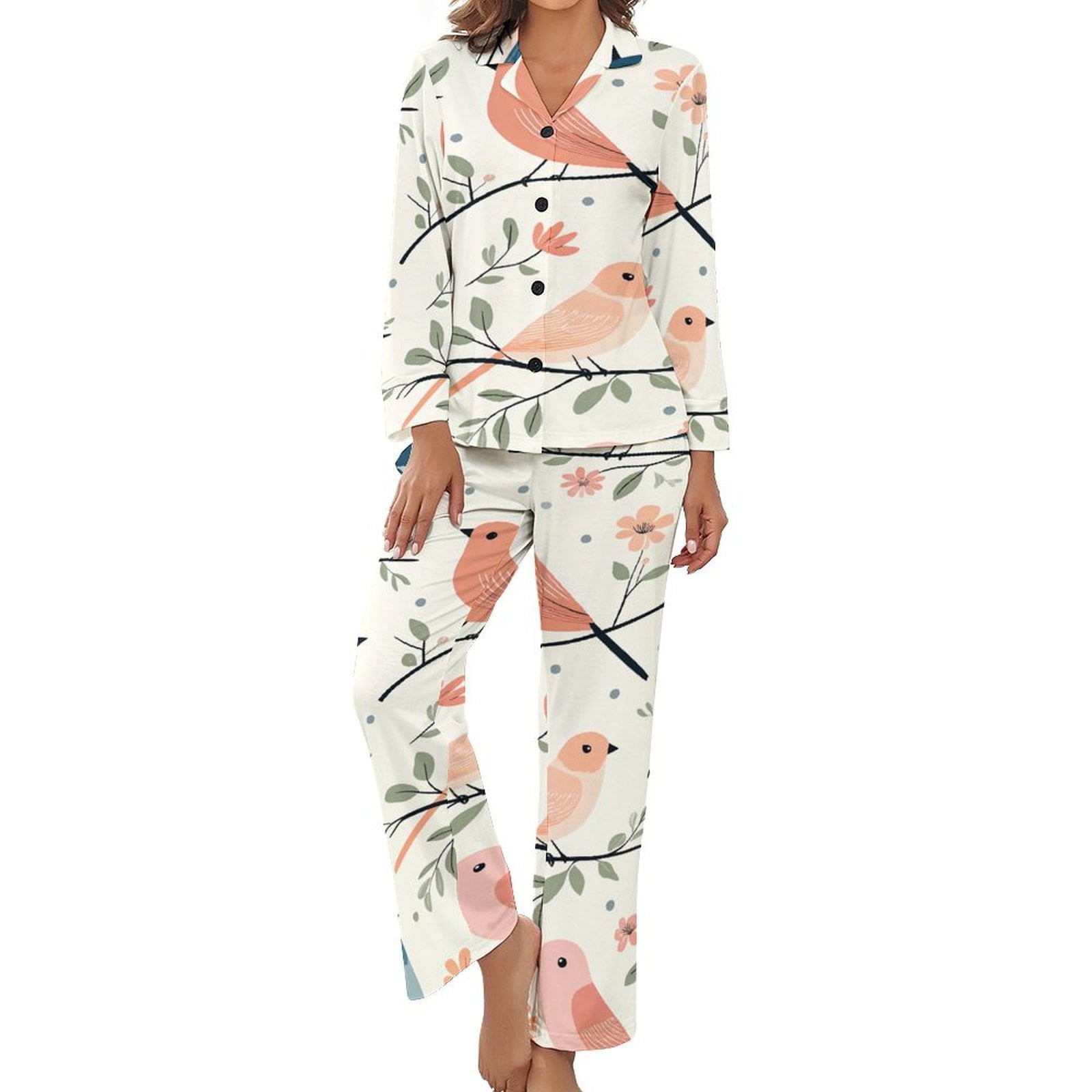Birds Flowers Branches Spring Nature Pattern Pajamas Woman Vintage ...