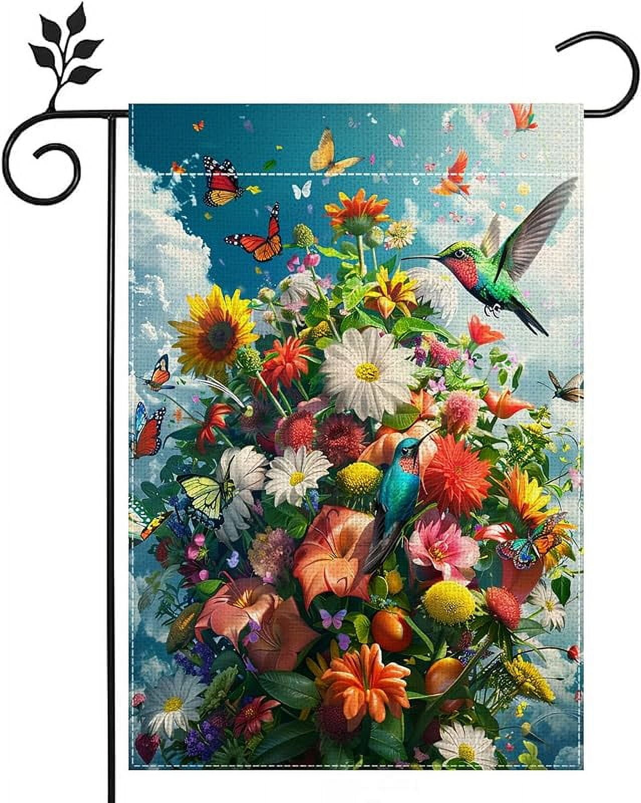 Birds Flowers Butterfly Garden Flag 12x18 Inch, Double Sided Burlap ...