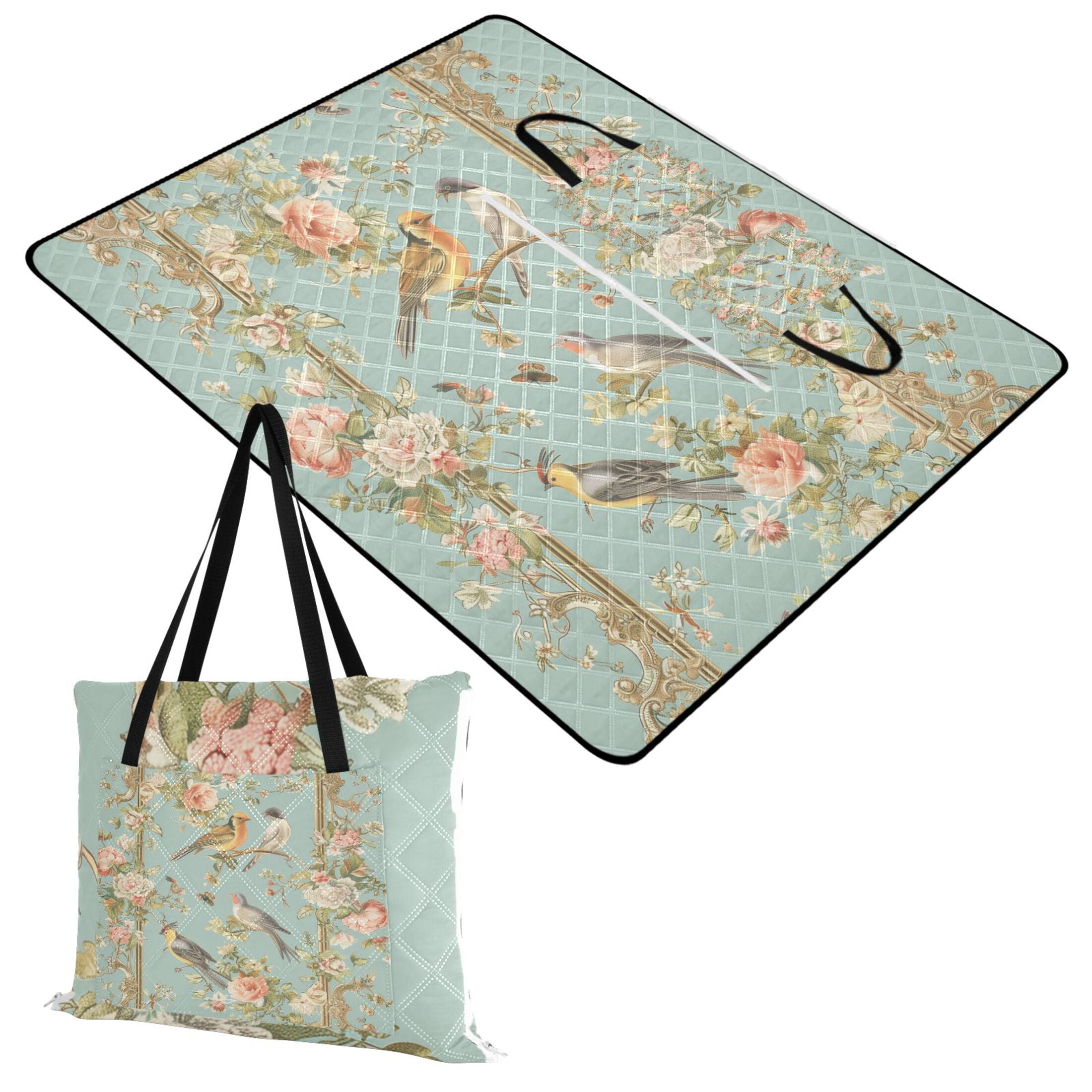 Birds Flowers Frame Extra Large Picnic Beach Blanket Waterproof Sand ...