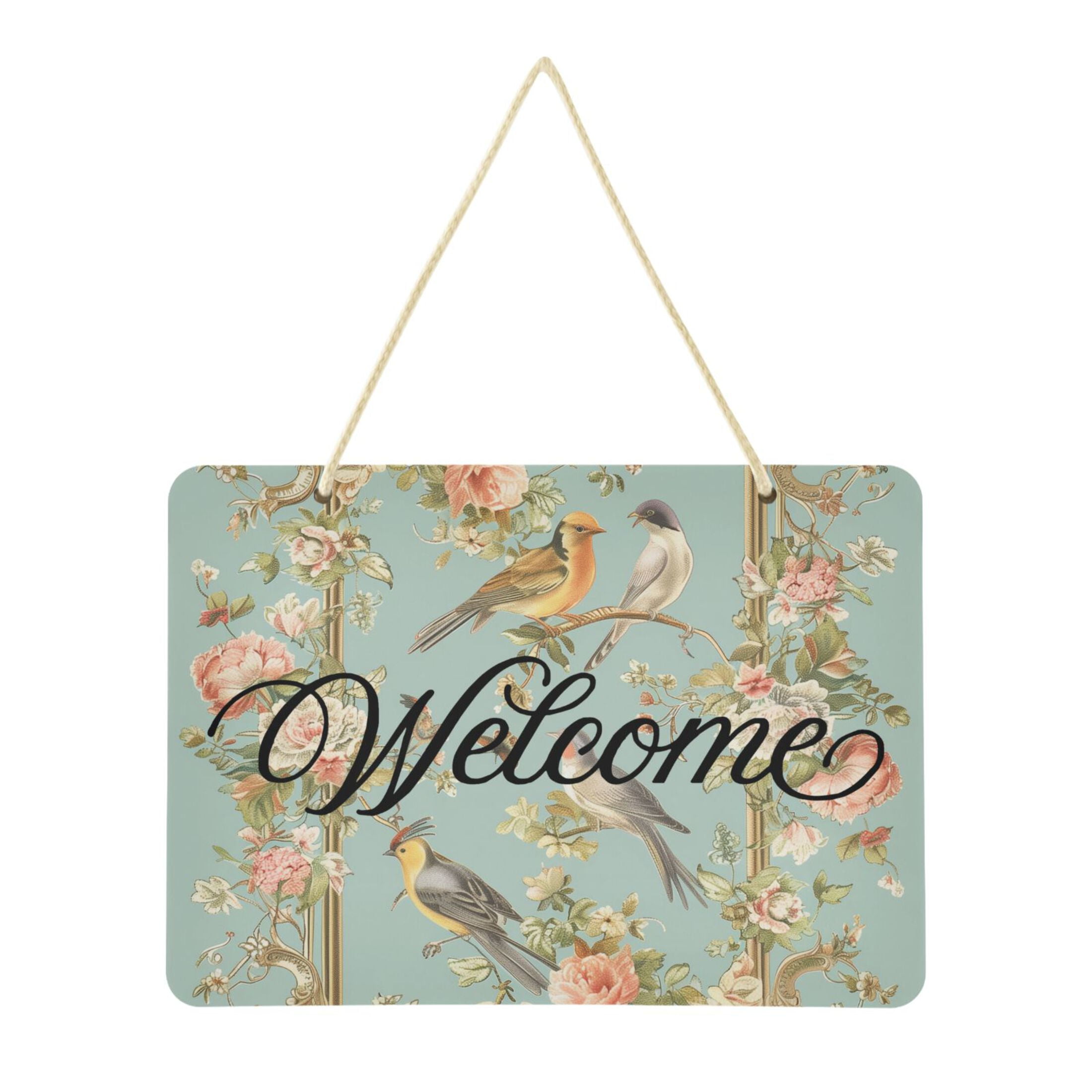 Birds Flowers Frame Welcome Sign Front Door PVC 14x10 inch Hanger Hello ...