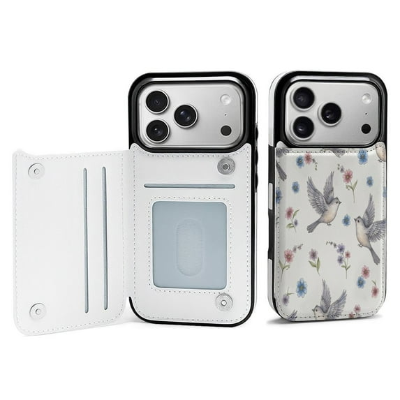 Birds Flowers Pattern Print Leather Wallet Case for iPhone13 Wallet ...
