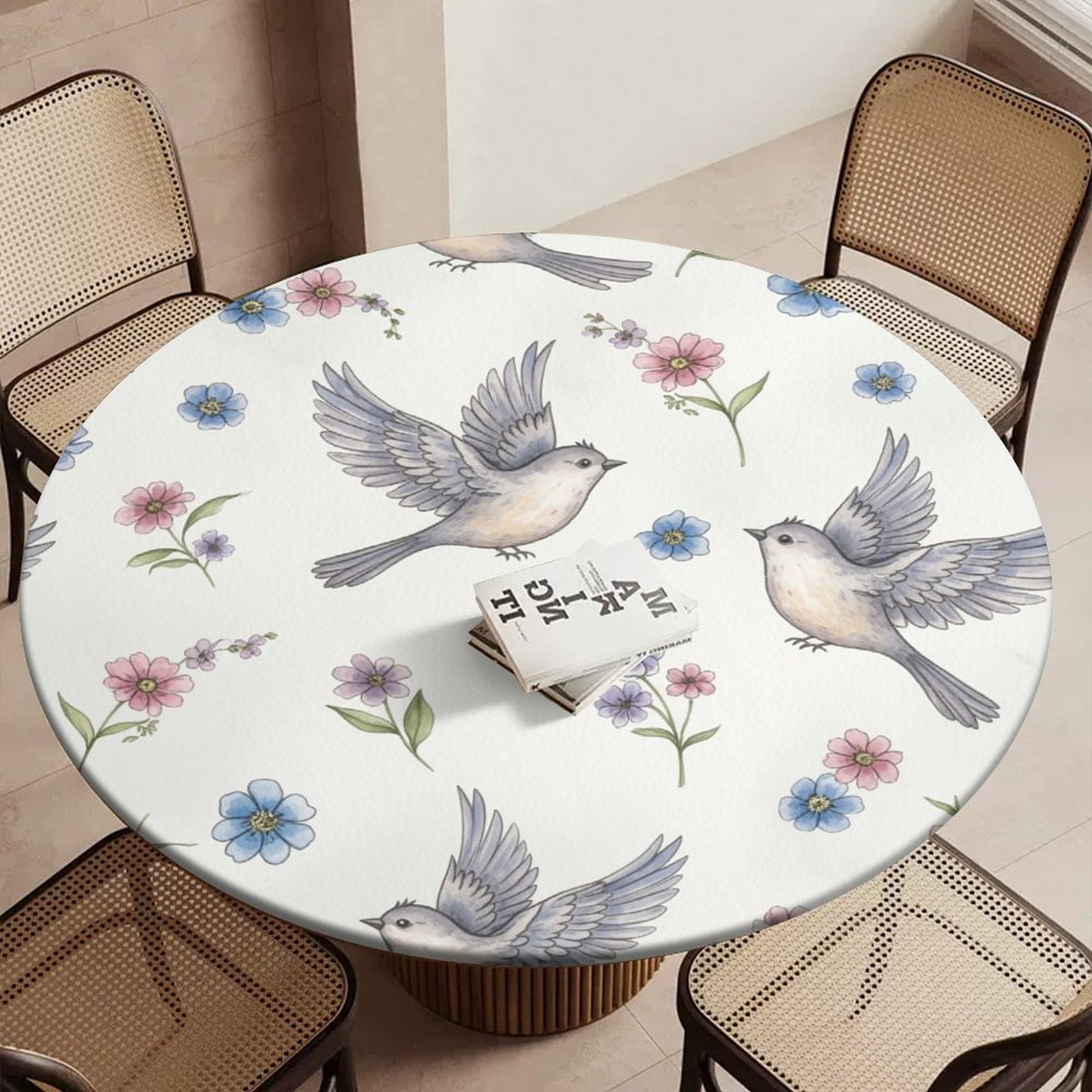 Birds Flowers Pattern Print Round Table Cover Kitchen Printed ...
